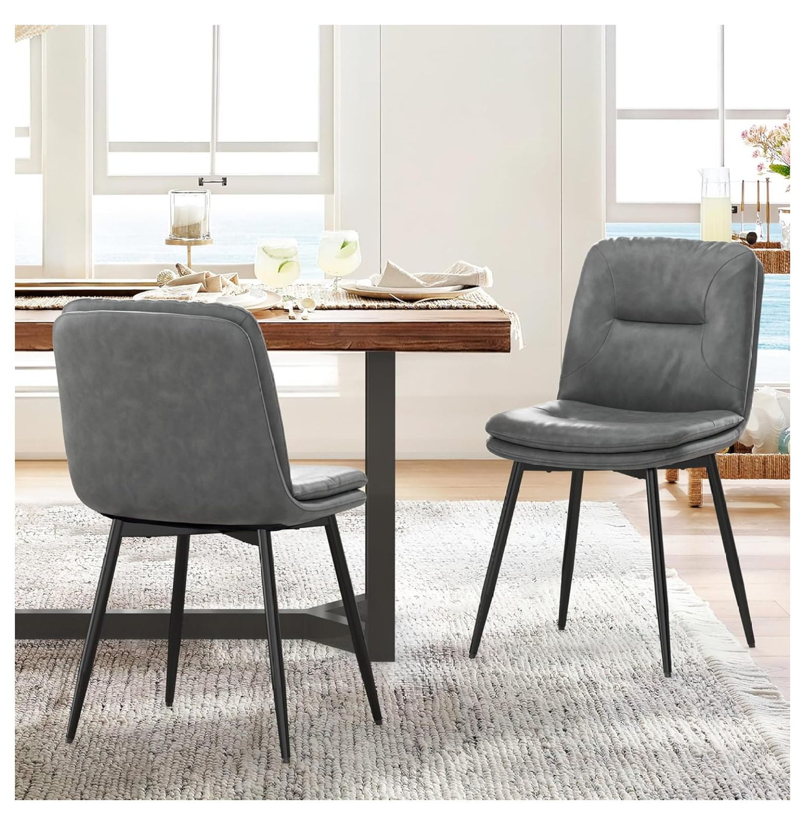 Drevy Dining Chairs Set of 2, Double-Layer Upholstered Kitchen & Dining ...