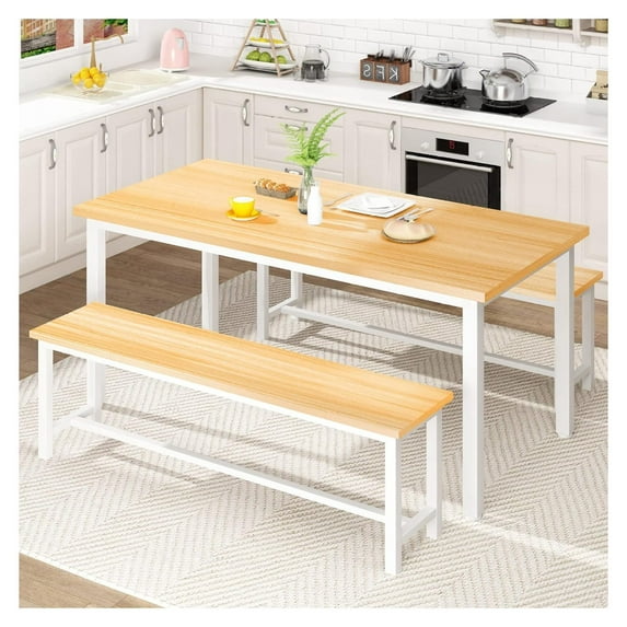 Drevy Dining Room Table Set, Kitchen Table Set with 2 Benches, Ideal ...