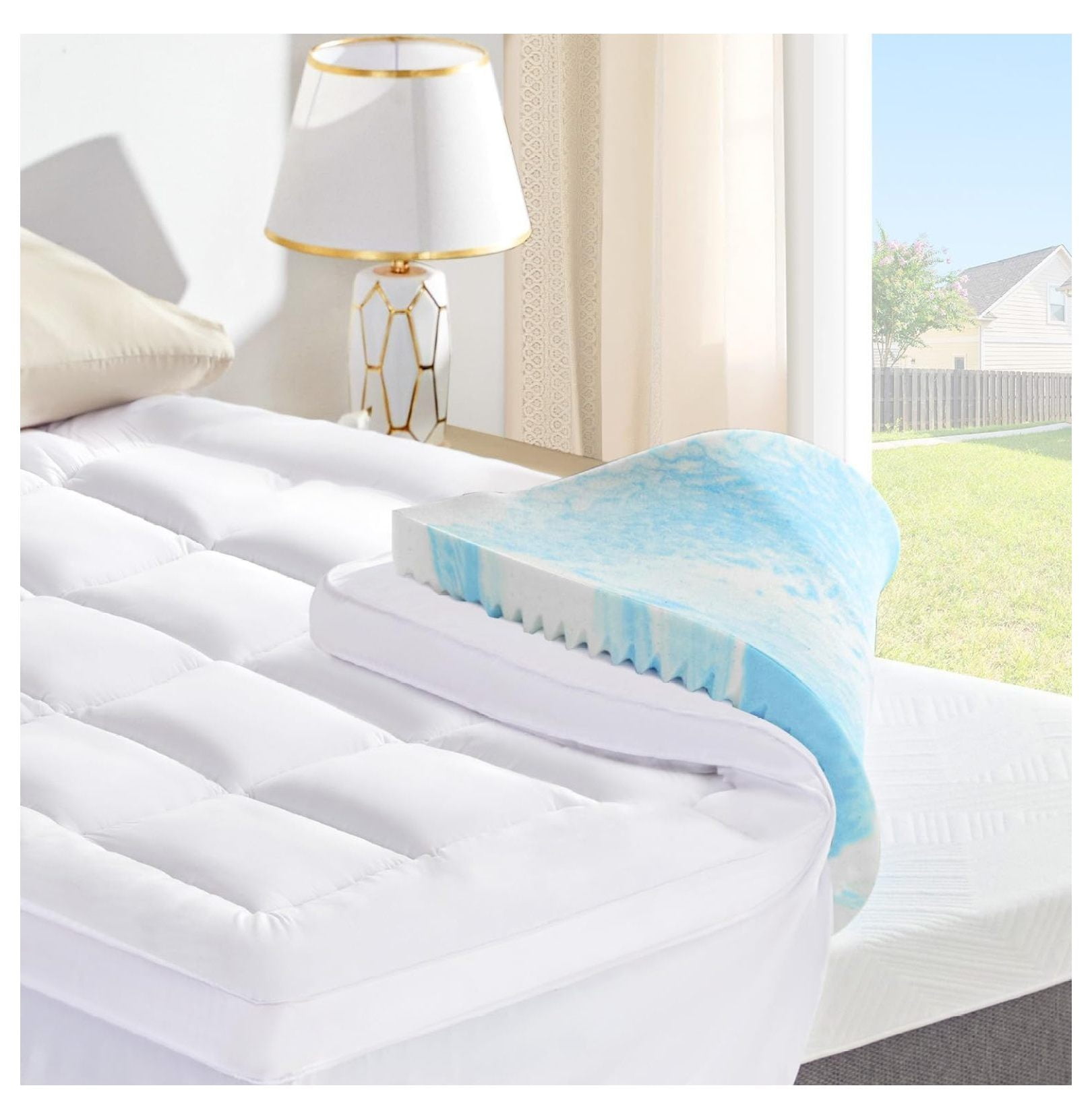 Drevy Dual Layer 4 Inch Memory Foam Mattress Topper, Queen Size, 2 Inch ...
