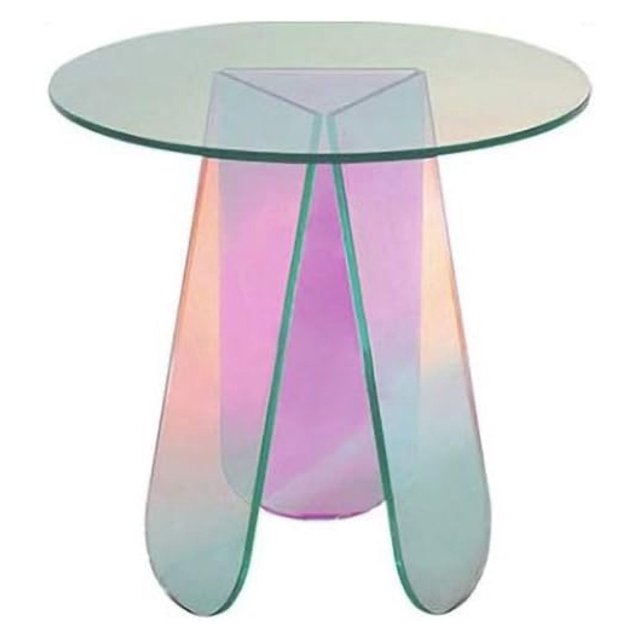 Drevy End Table Clear Round Side Table Modern Accent Table Iridescent ...