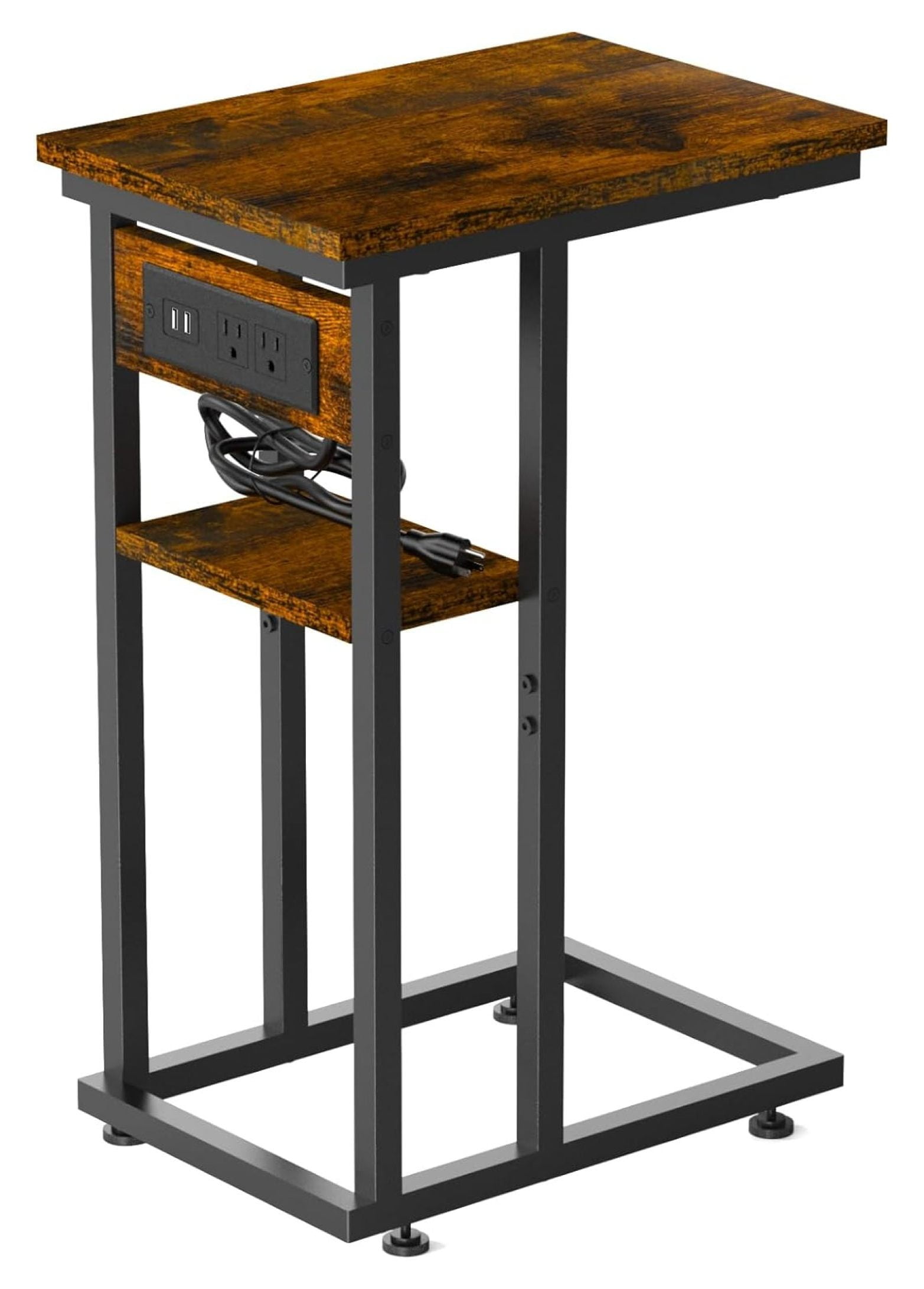 Drevy End Table with Charging Station and 2 USB Ports, C Table Storage ...