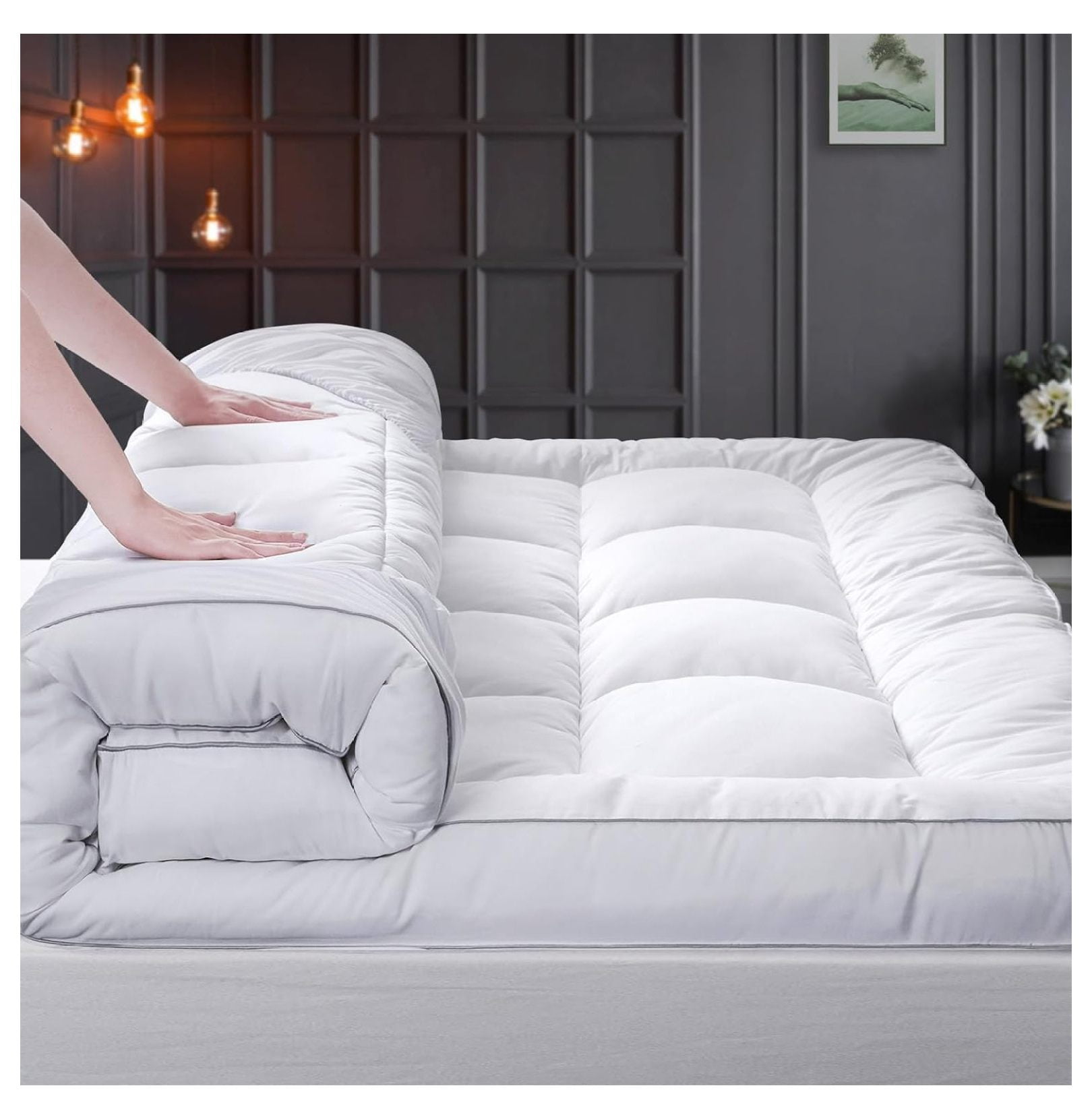 Drevy Extra Thick Mattress Topper Queen, Pillow Top Mattress Topper ...