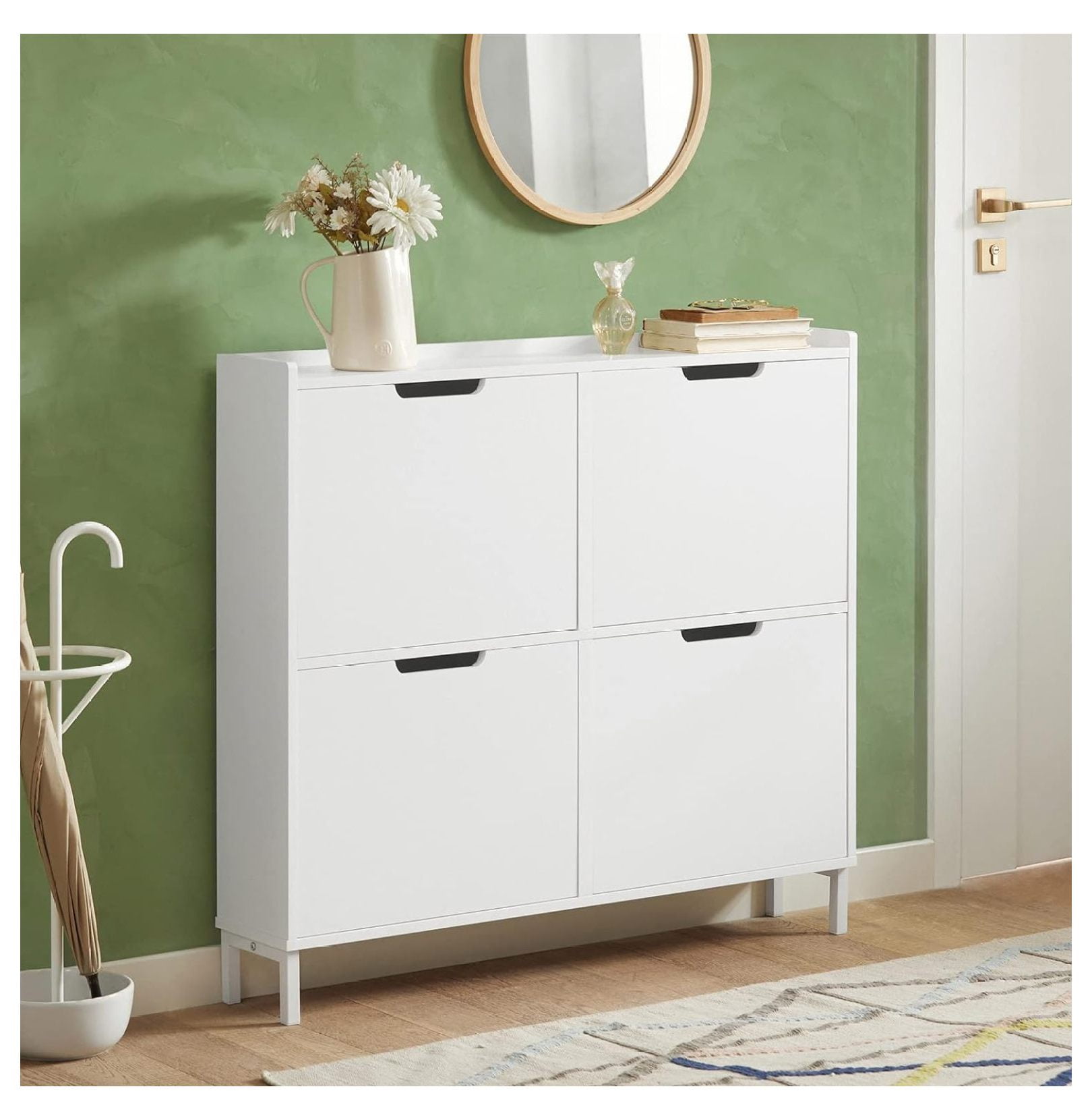 Drevy FSR100-W, White Shoe Cabinet with 4 -Drawers, Freestanding Shoe ...