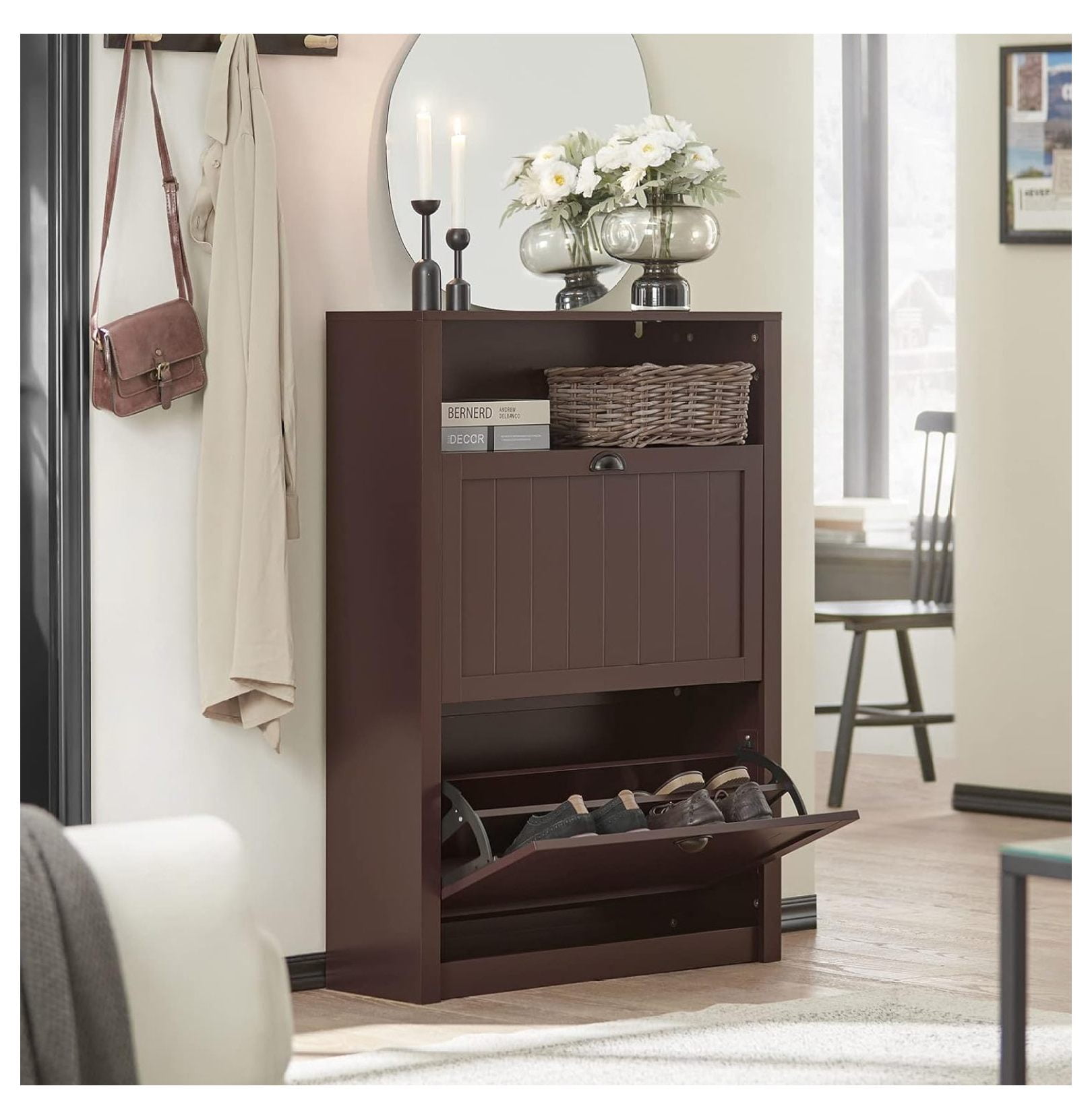 Drevy FSR87-BR, Brown 2 Drawers Shoe Cabinet Shoe Rack Shoe Storage ...