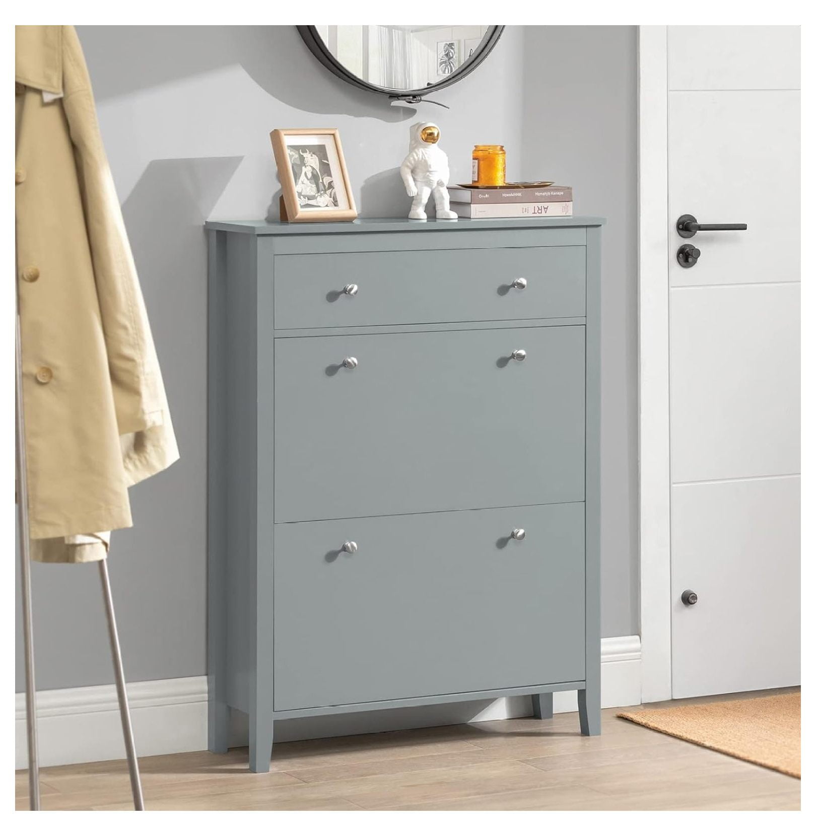 Drevy FSR89-HG, Grey Shoe Cabinet with 1 Slide Drawer & 2 Drawers ...