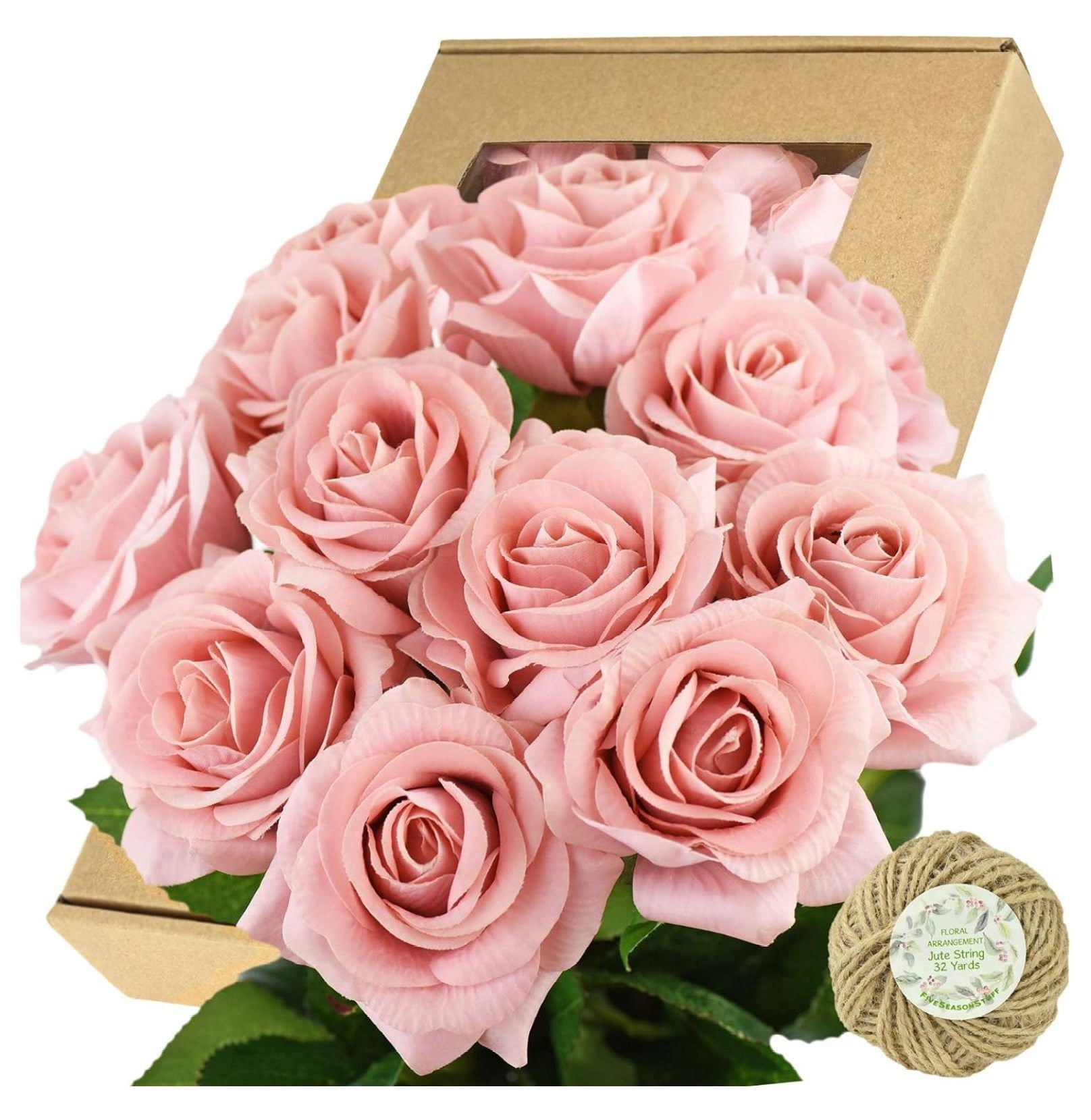 Drevy Fake Roses Wedding Flowers Real Touch Silk Blush Artificial ...