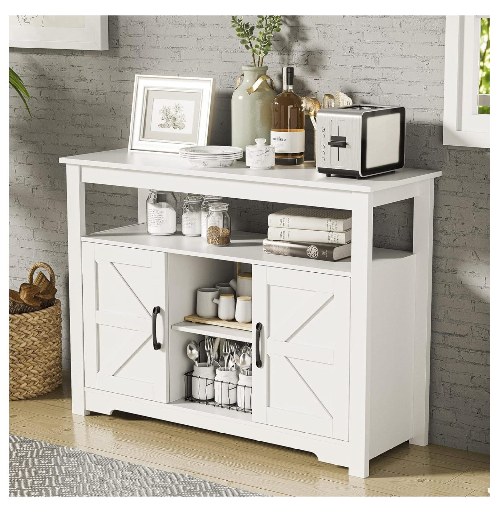 Drevy Farmhouse Kitchen Buffet Storage Cabinet with Doors and ...