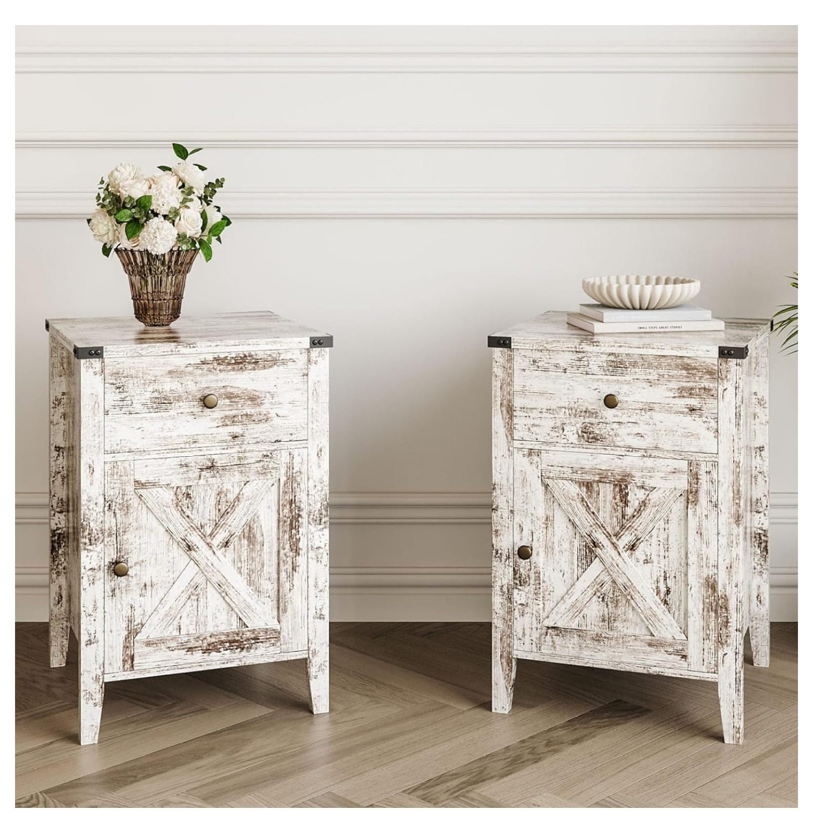 Drevy Farmhouse Nightstand, Farmhouse Side Table with Drawers, Rustic ...