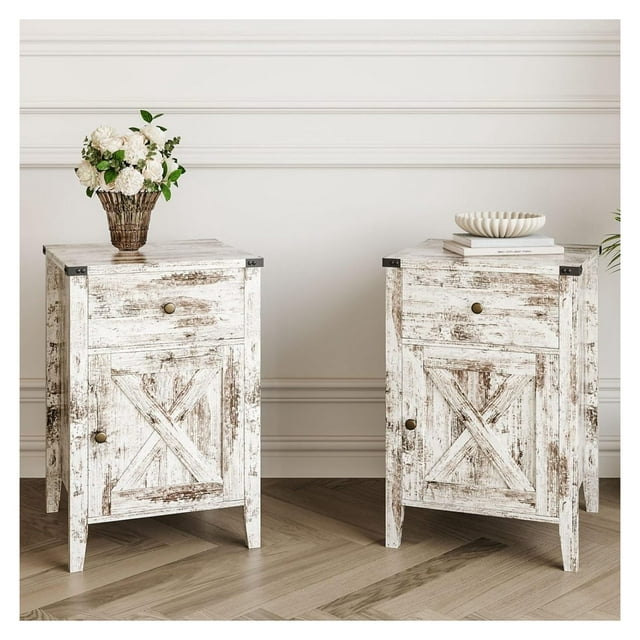 Drevy Farmhouse Nightstand, Farmhouse Side Table with Drawers, Rustic Accent Tables for Bedroom ...