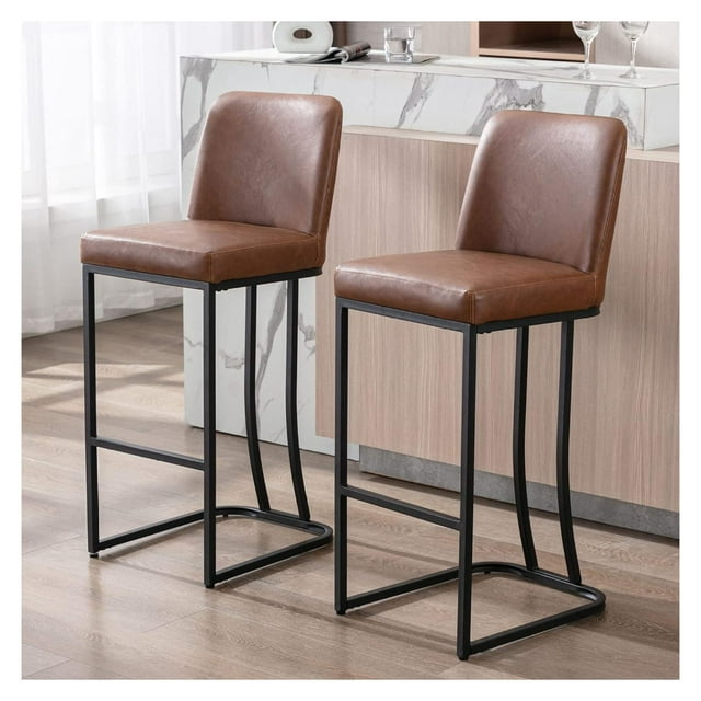 Drevy Faux Leather Bar Height Barstools with Back, Century Modern ...