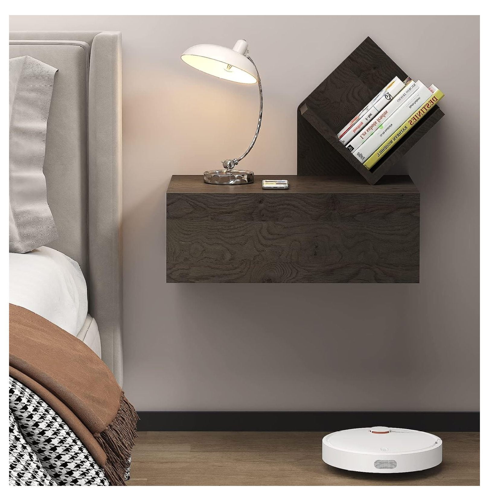 Drevy Floating Nightstand with Drawer,Wall-Mounted Night Stand,Rustic ...