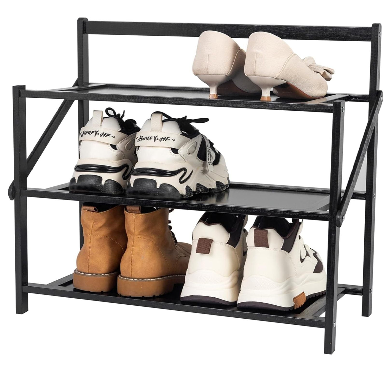 Drevy Folding Bamboo Shoe Rack for Entryway Small Space, Installation ...