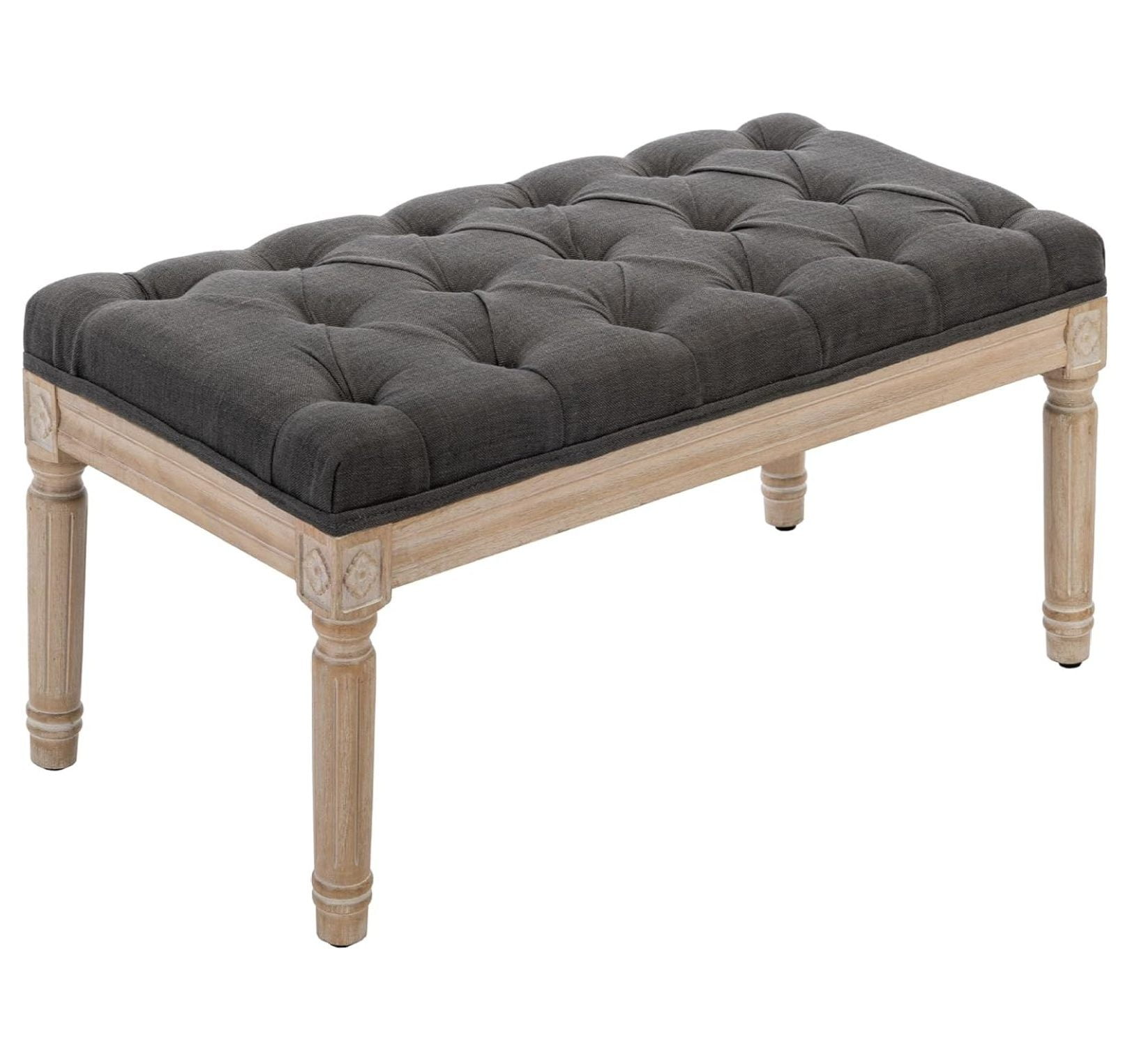 Drevy French Vintage Bench, Linen Fabric Entryway Bench, Upholstered ...