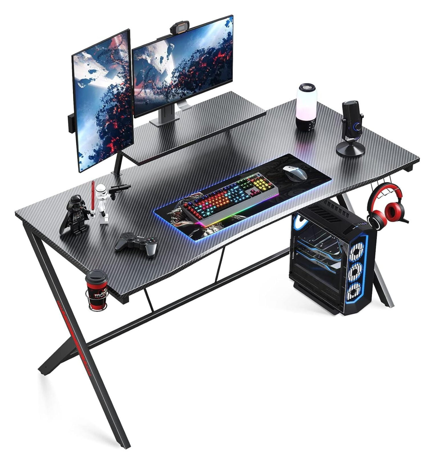 Drevy Gaming Desk 55 Inch, Computer Desk with Monitor Shelf, Gaming ...