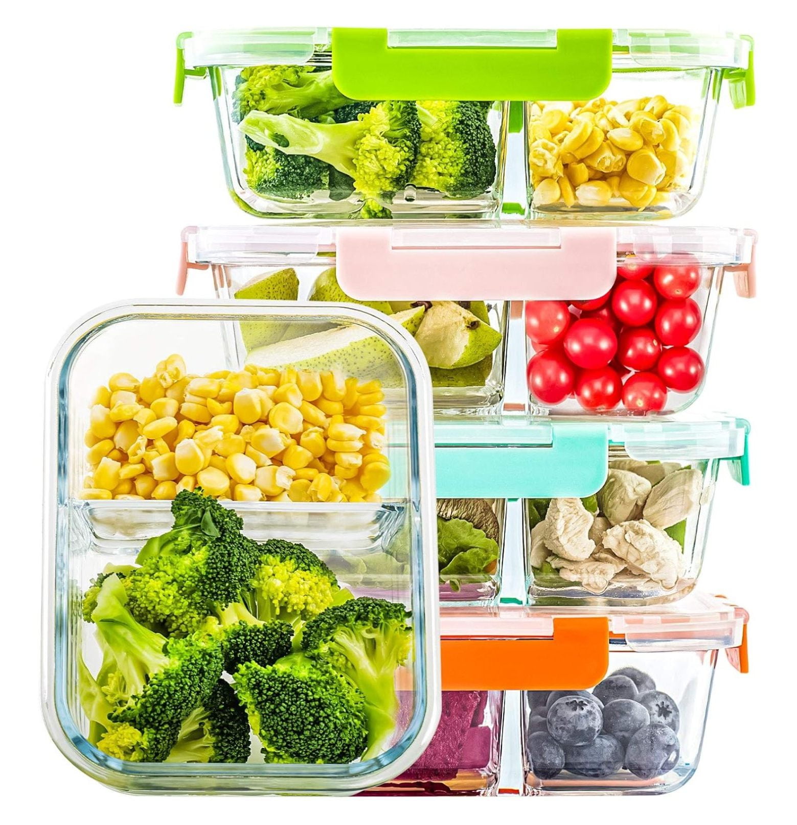 Drevy Glass Meal Prep Containers 2 Compartment with Lids (5 Pack, 36oz ...