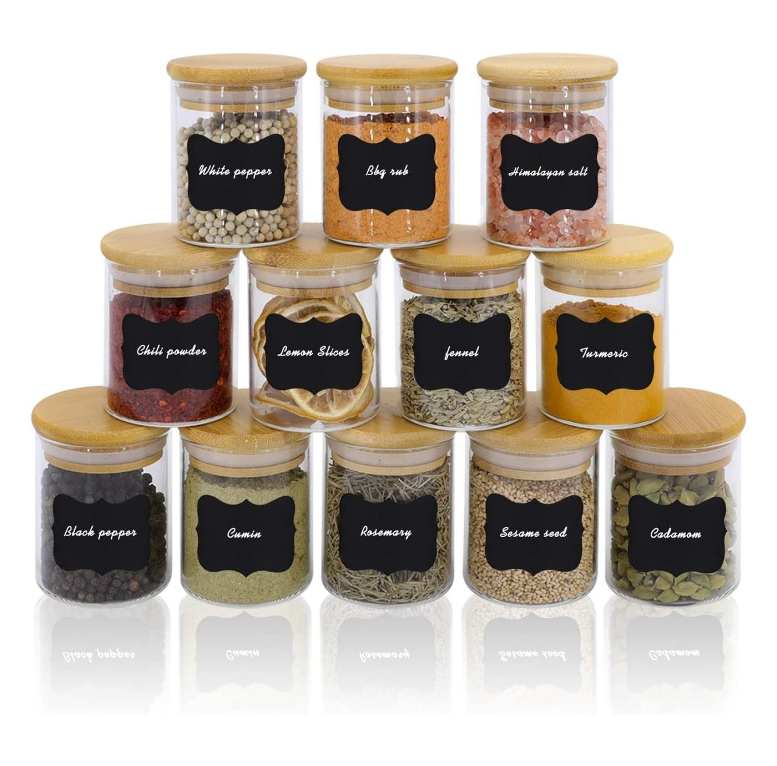 Drevy Glass Spice Jars with Labels, 12PCS 4 OZ Spice Containers with ...