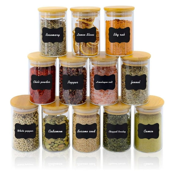Drevy Glass Spice Jars with Labels, 12PCS 6 OZ Spice Containers with ...