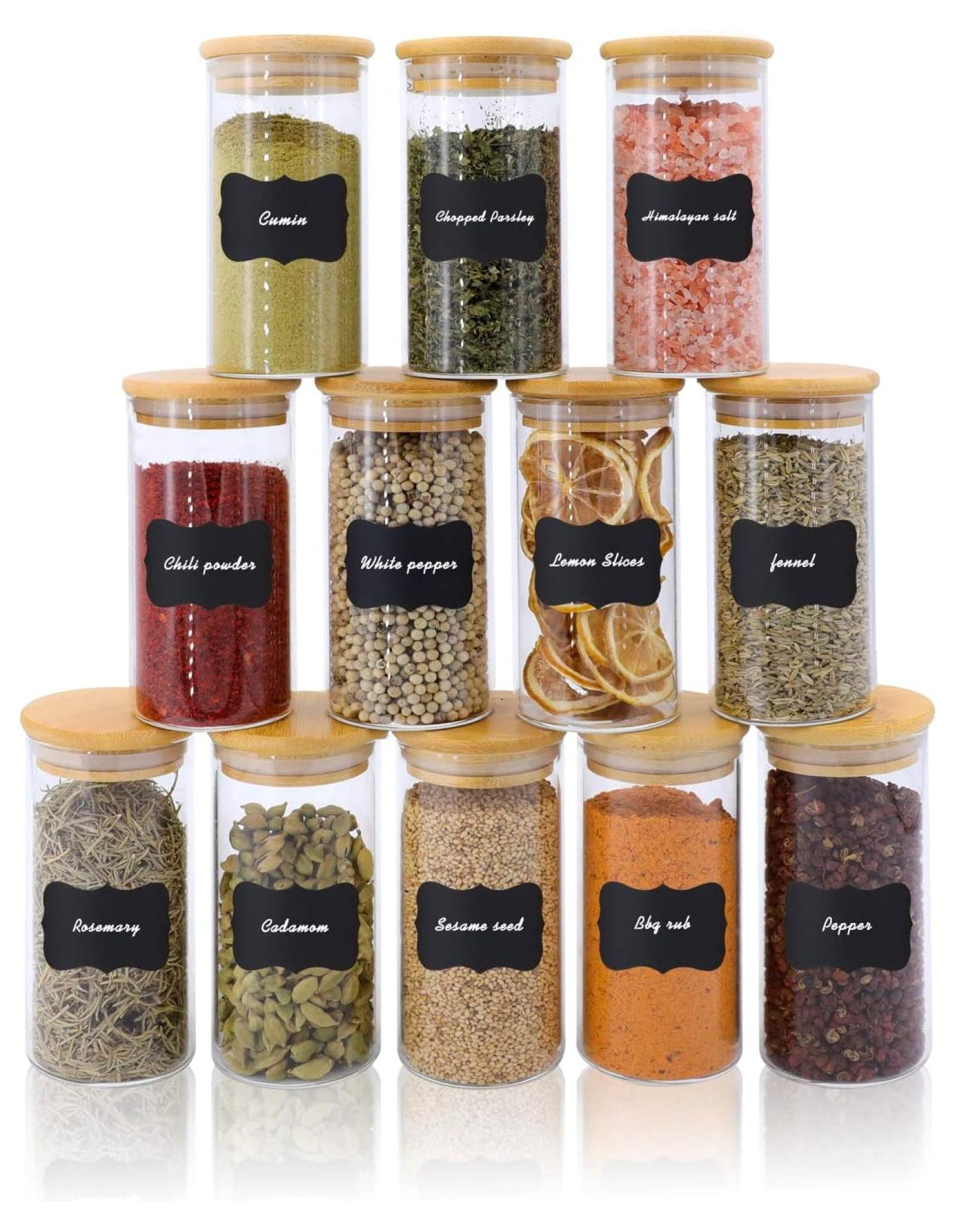 Drevy Glass Spice Jars with Labels, 12PCS 8 OZ Spice Containers with ...