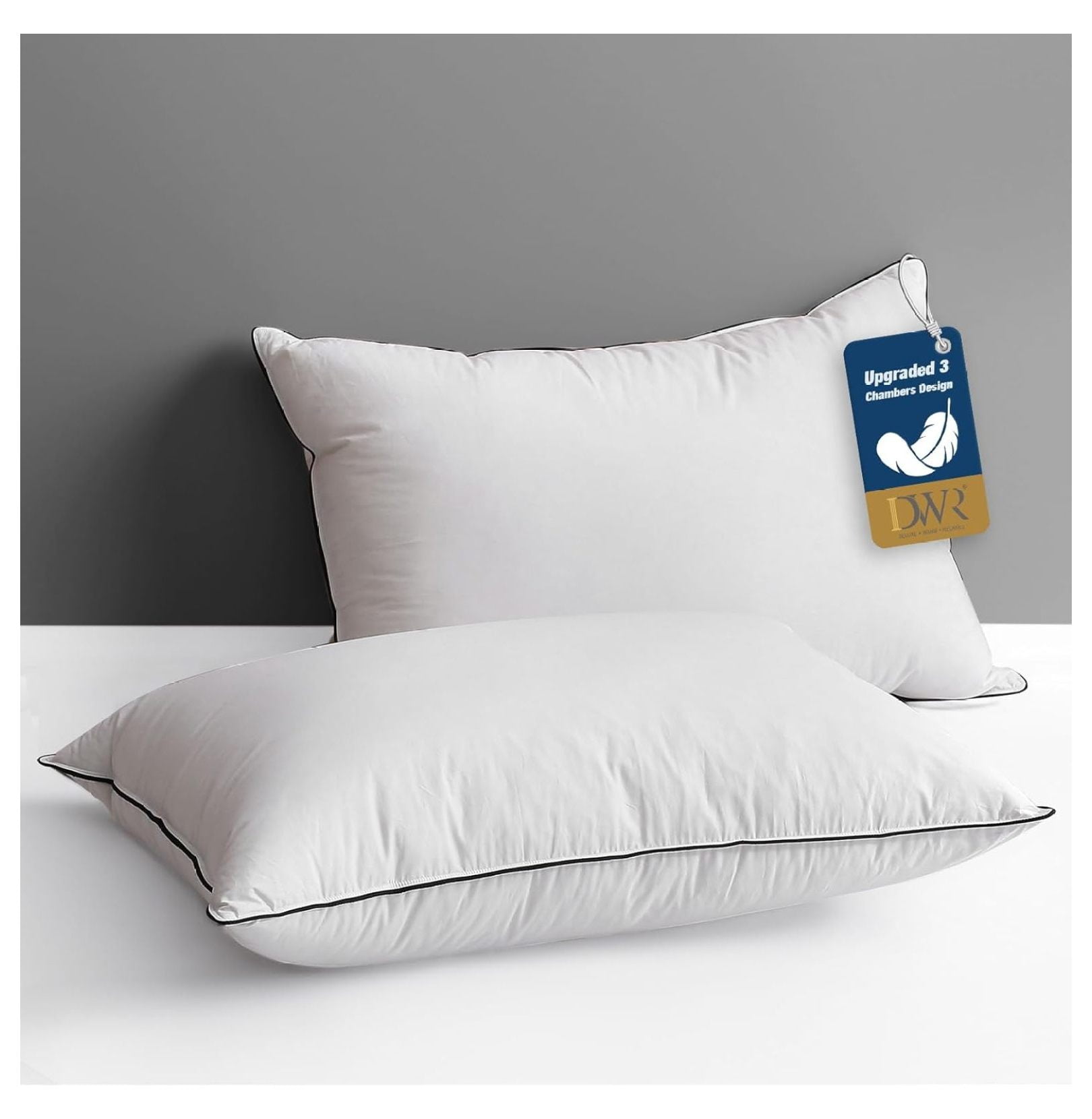 Drevy Goose Feather Down Pillow for Sleeping 2 Pack, King Size Organic ...