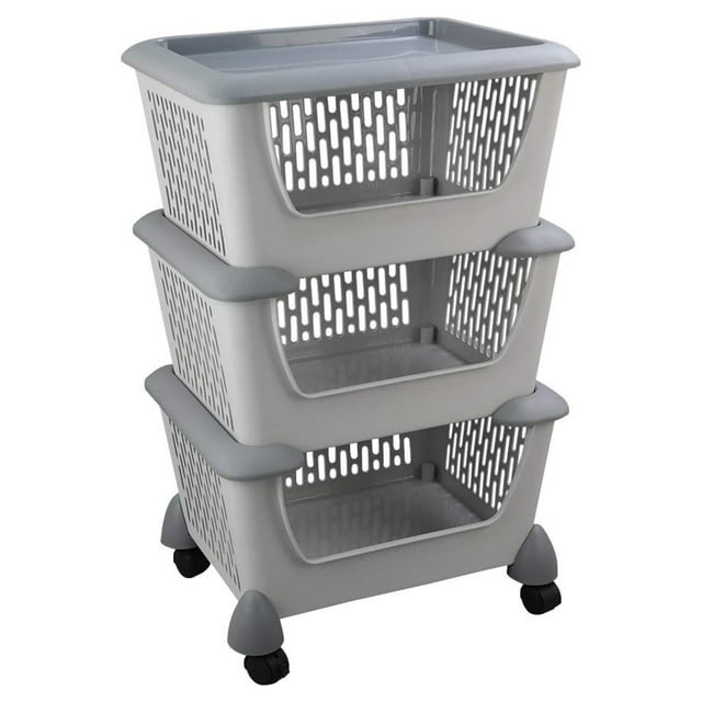 Drevy Gray Plastic Kitchen Stackable Storage Basket, 3-Tier Stacking ...
