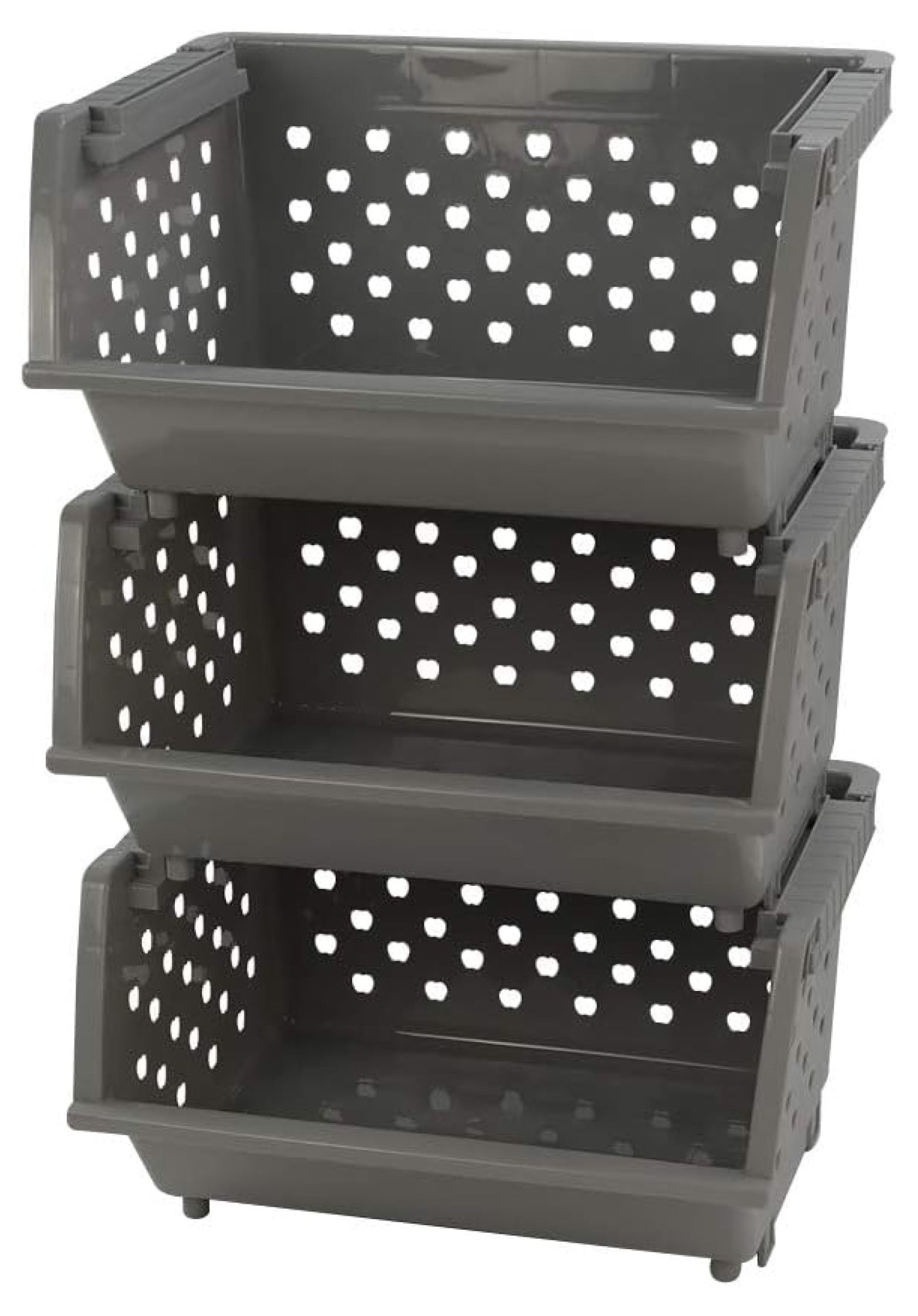Drevy Gray Plastic Stacking Organizer Basket, Stackable Storage Basket ...