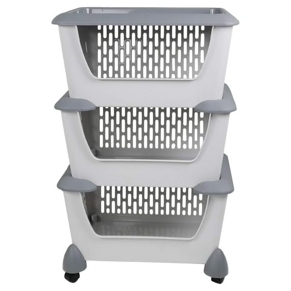 Drevy Gray Plastic Stacking Storage Organizer Basket with Wheels, Multi ...