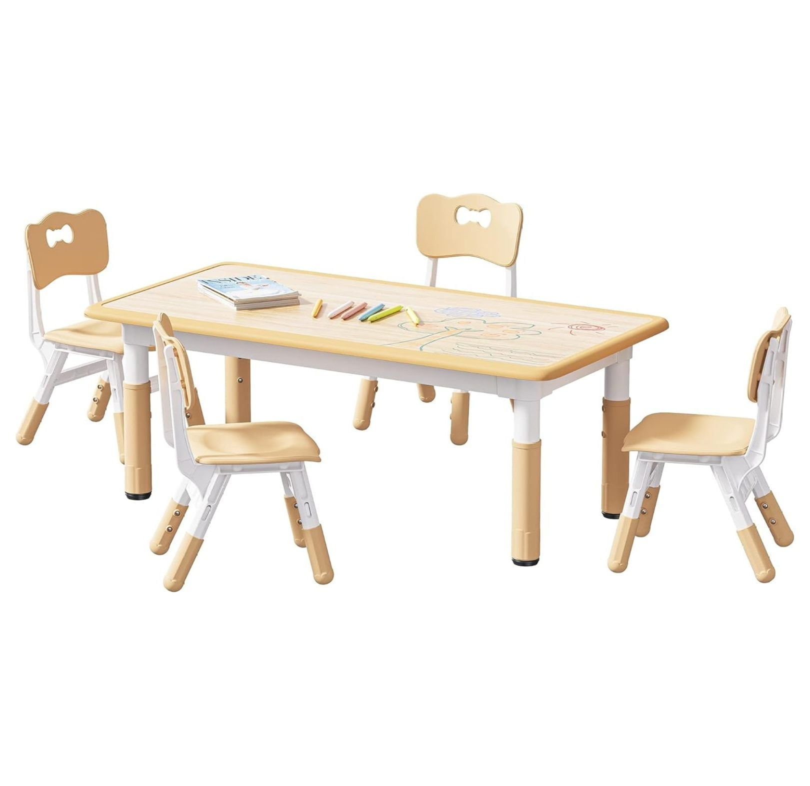 Drevy Kids Table and 4 Chairs Set, Height Adjustable Toddler Table and ...