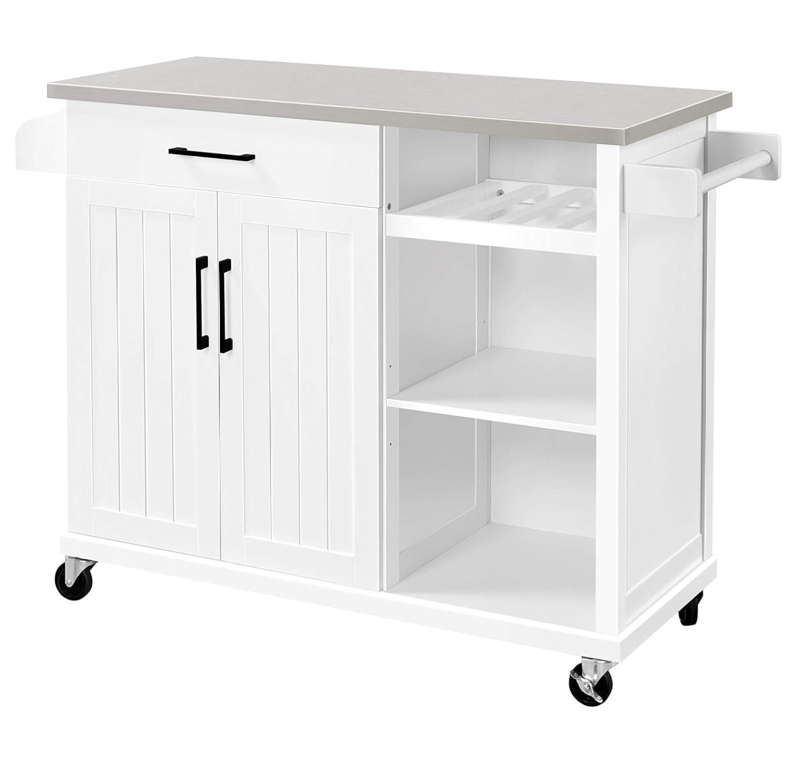 Drevy Kitchen Island on Wheels, Rolling Utility Trolley with Stainless ...