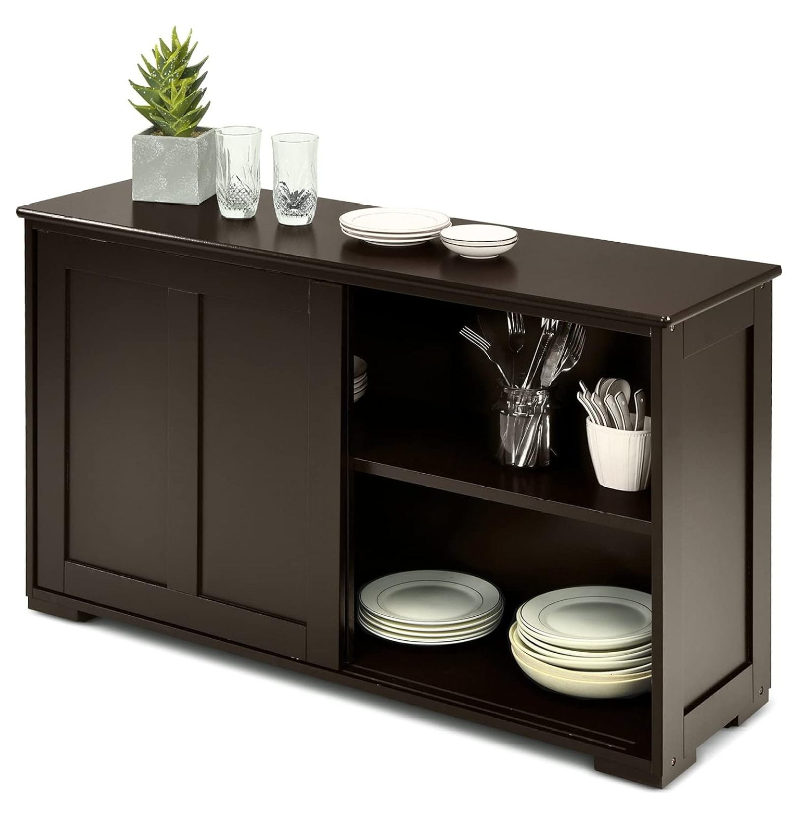 Drevy Kitchen Sideboard - Buffet Cabinet with Sliding Slat Doors and ...
