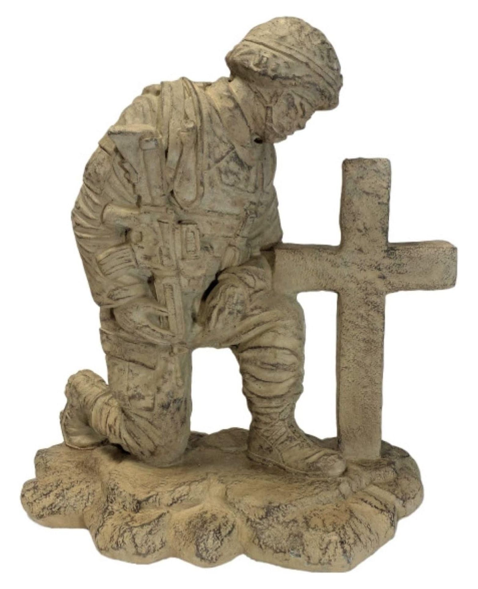 Drevy Kneeling Soldier at Cross Stone Military Statue 22in Tall ...