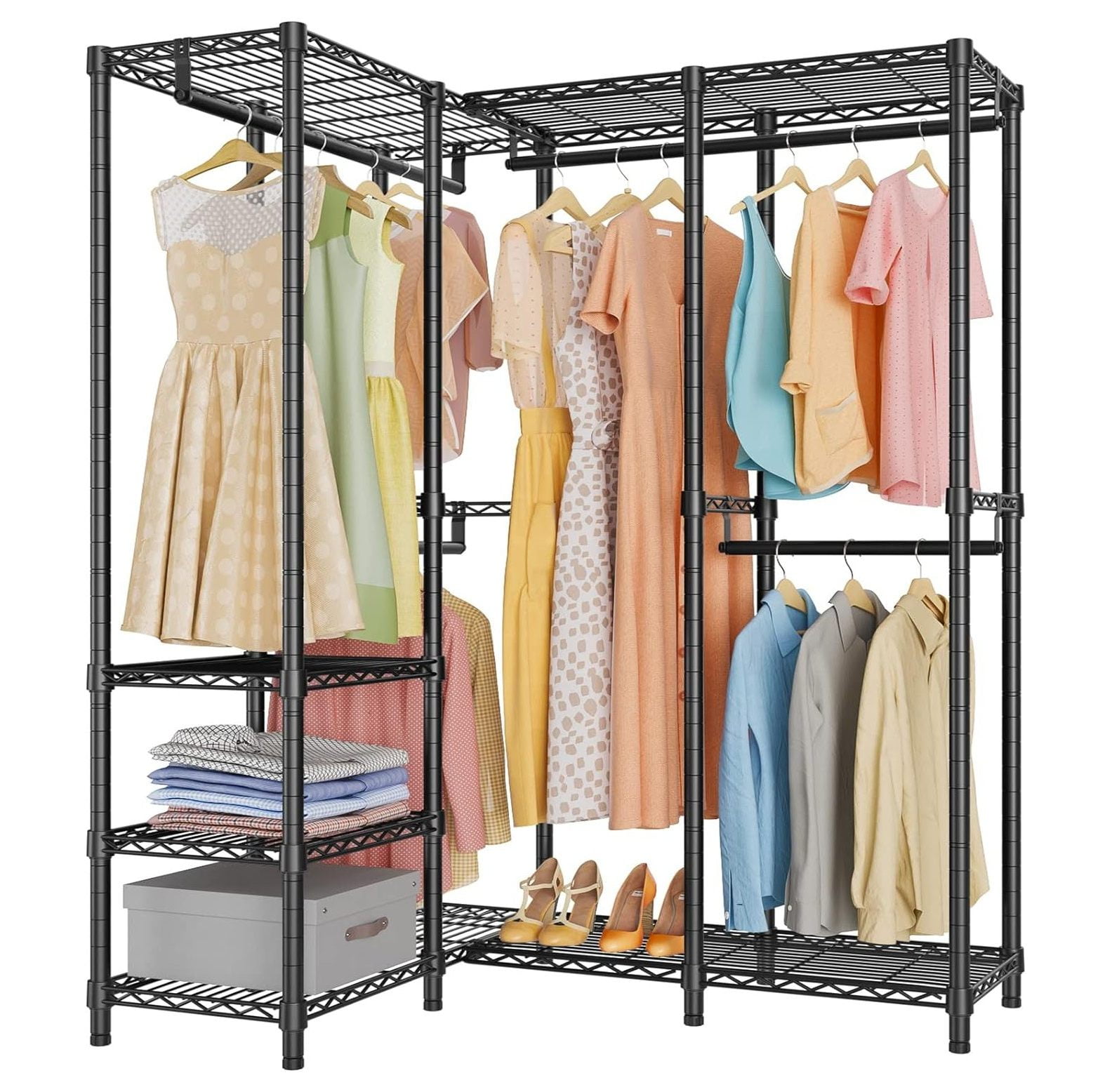 Drevy L40 Garment Rack Corner Closet Rack Freestanding L Shaped Clothes ...
