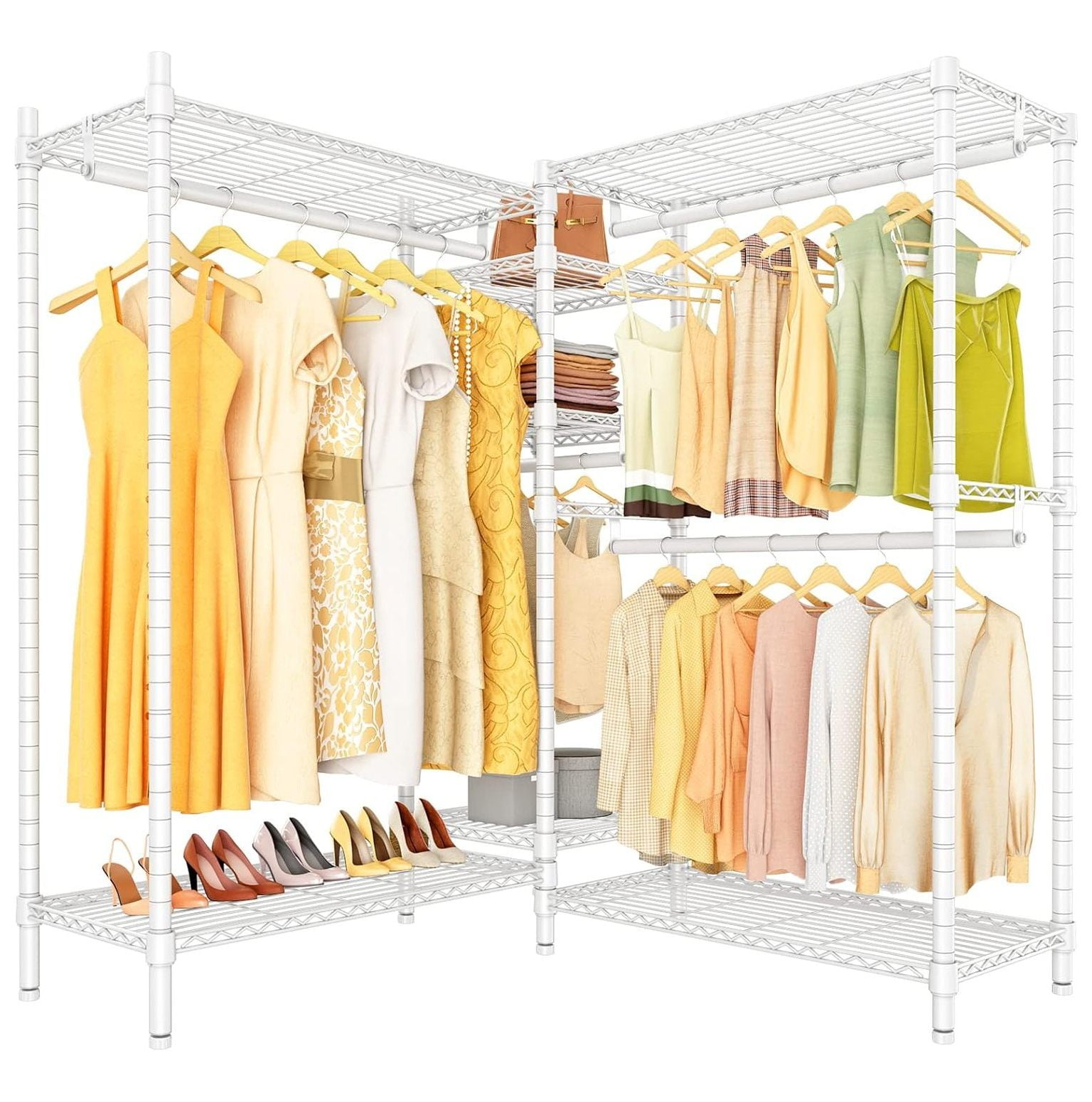 Drevy L6 Plus Garment Rack Heavy Duty Clothes Rack Corner Closet Rack L Shaped Clothing Rack, 5 ...