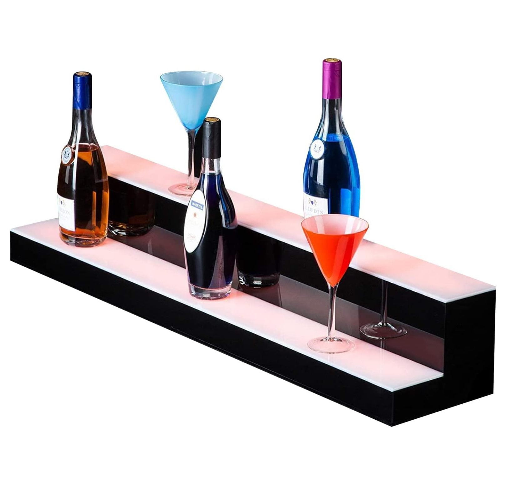 Drevy LED Lighted Liquor Bottle Display Shelf, 40 in 2 Step LED Lighted ...