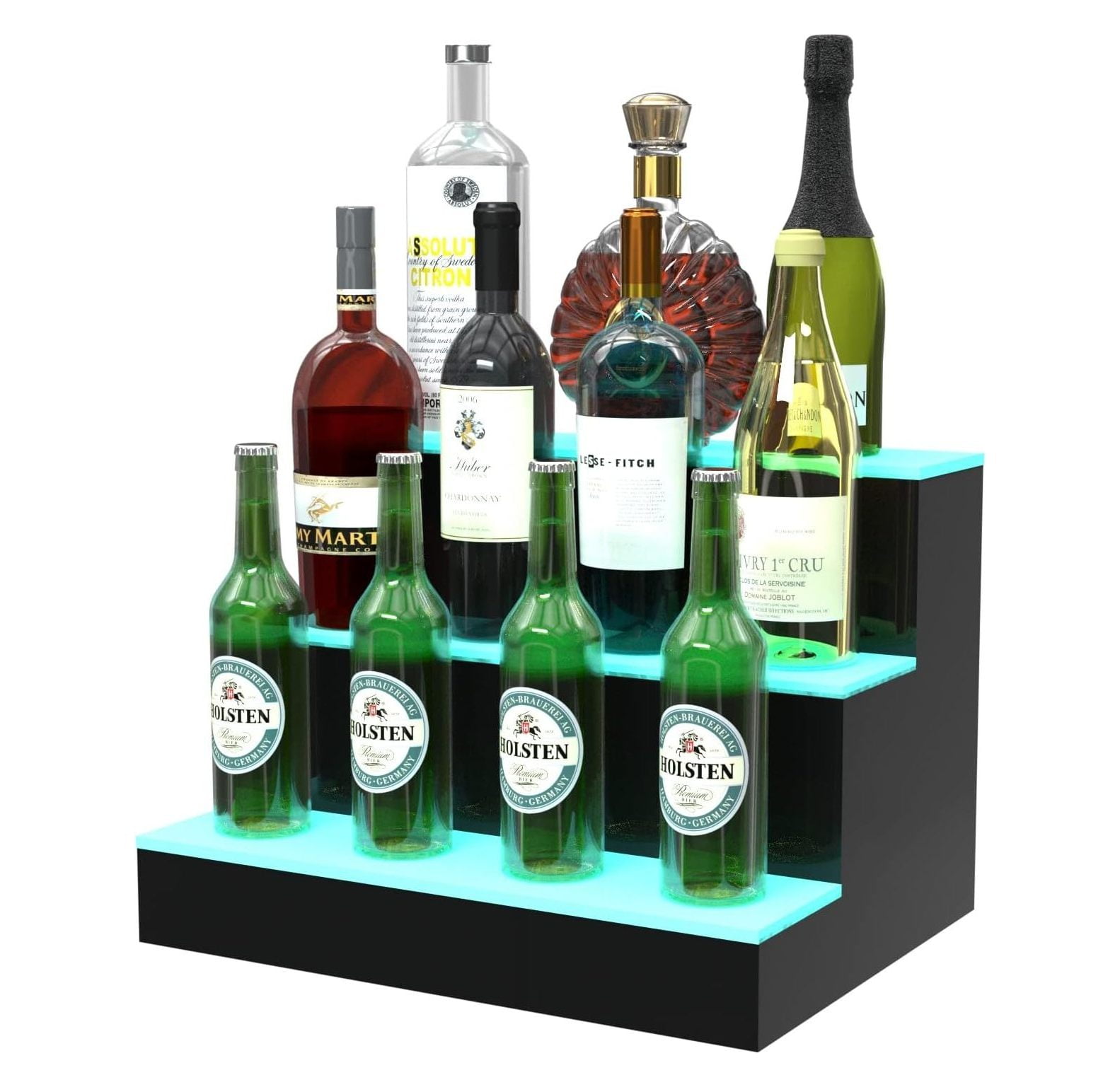 Drevy LED Liquor Bottle Display Shelf, 16 inch 3-Step Lighted Lighted ...