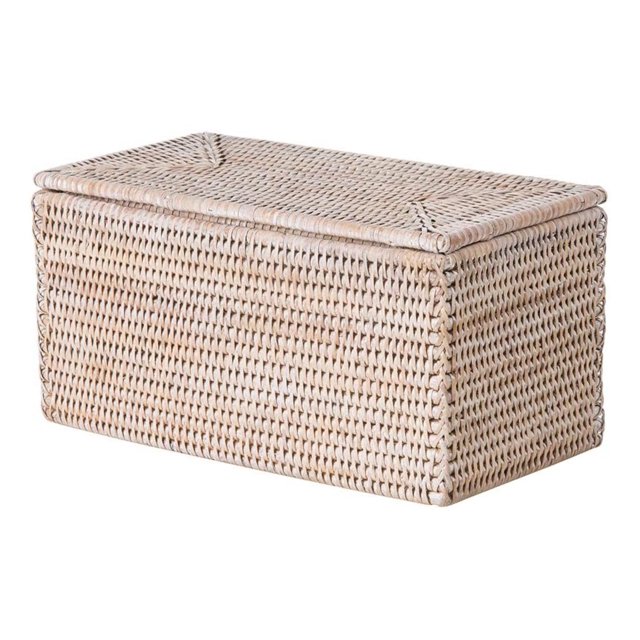 Drevy La Jolla Rectangular Rattan Box, White-Wash Toilet Roll Storage ...