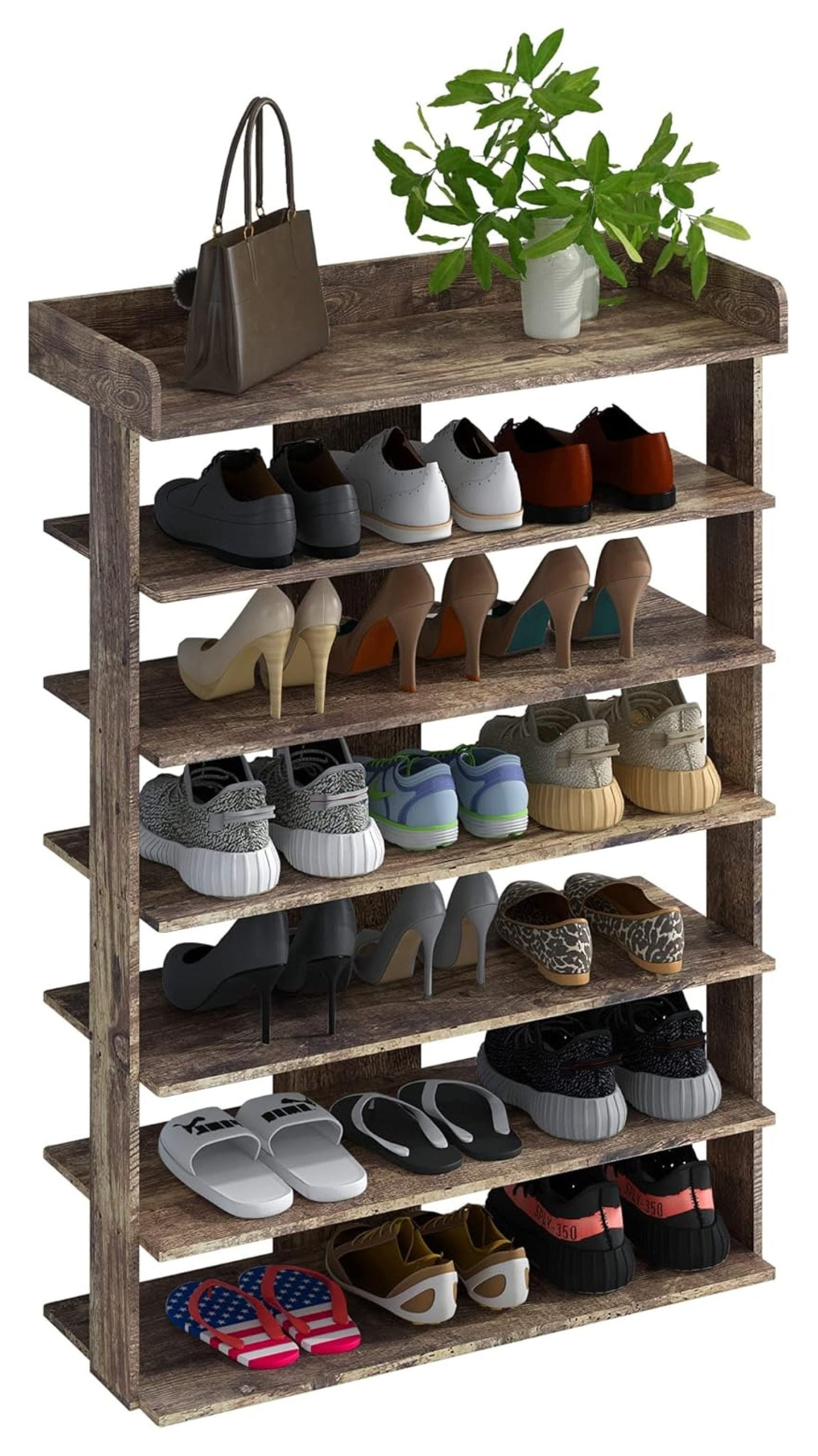 Drevy Large 6 Tiers Wooden Shoes Racks, Vertical Shoe Rack for Entryway ...