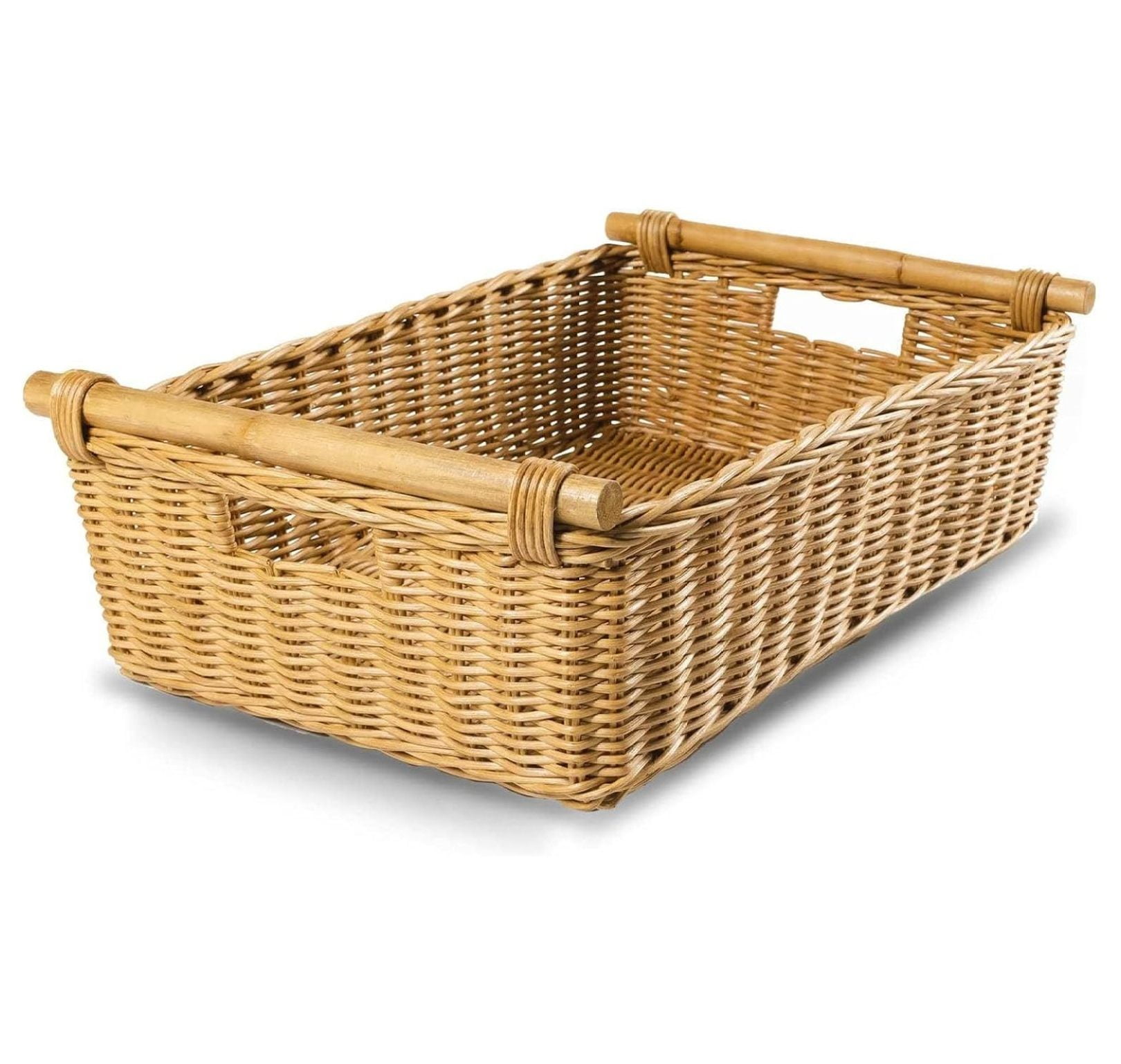 Drevy Low Pole Handle Wicker Storage Basket, Extra Large, 21.5 in L x ...