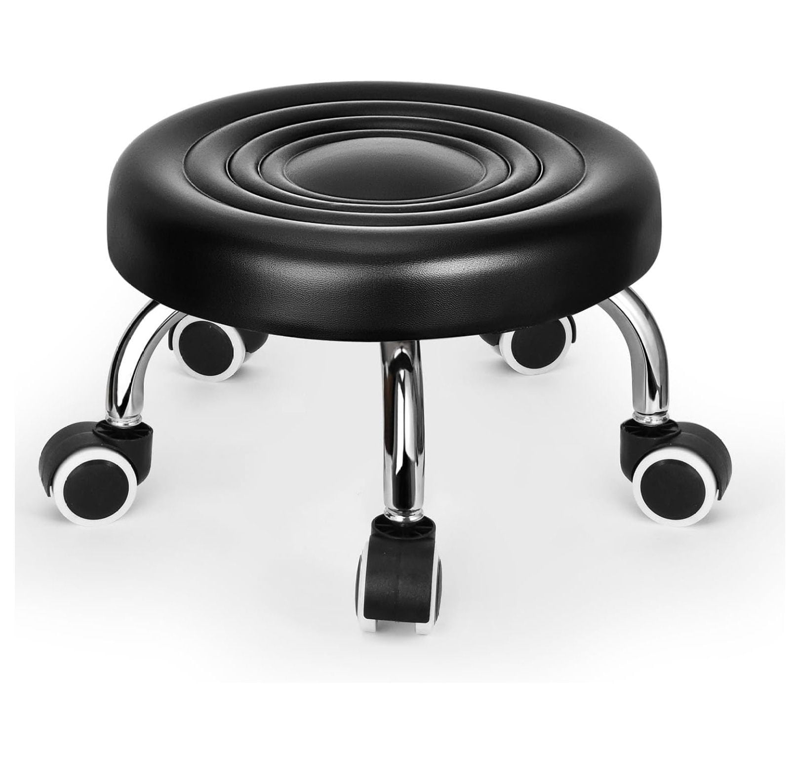 Drevy Low Rolling Stool, Low Stool with Wheels, PU Leather Low Seat ...