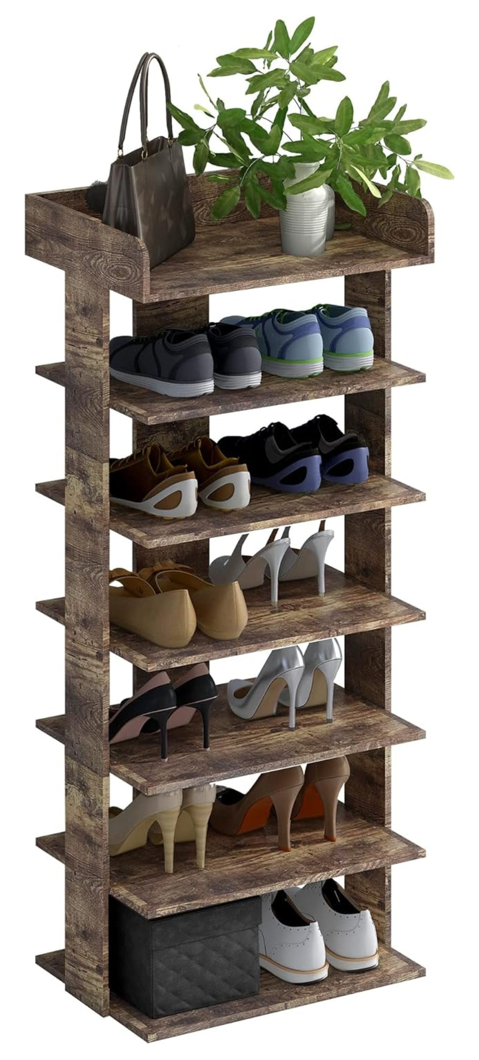Drevy Medium 6 Tiers Wooden Shoes Racks, Vertical Shoe Rack for ...