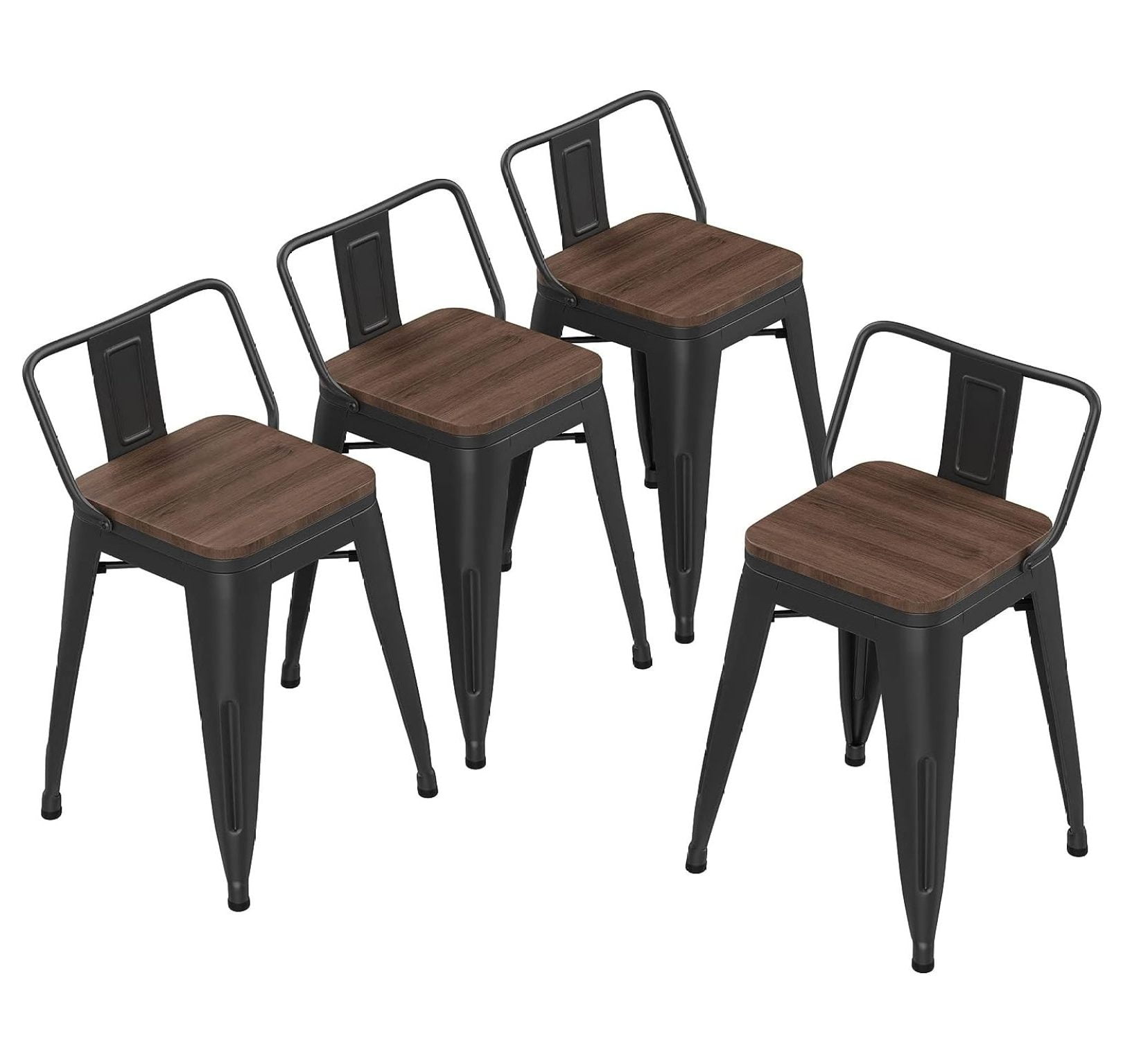 Drevy Metal Bar Stools 18 inch, Industrial Black stools with Wooden ...
