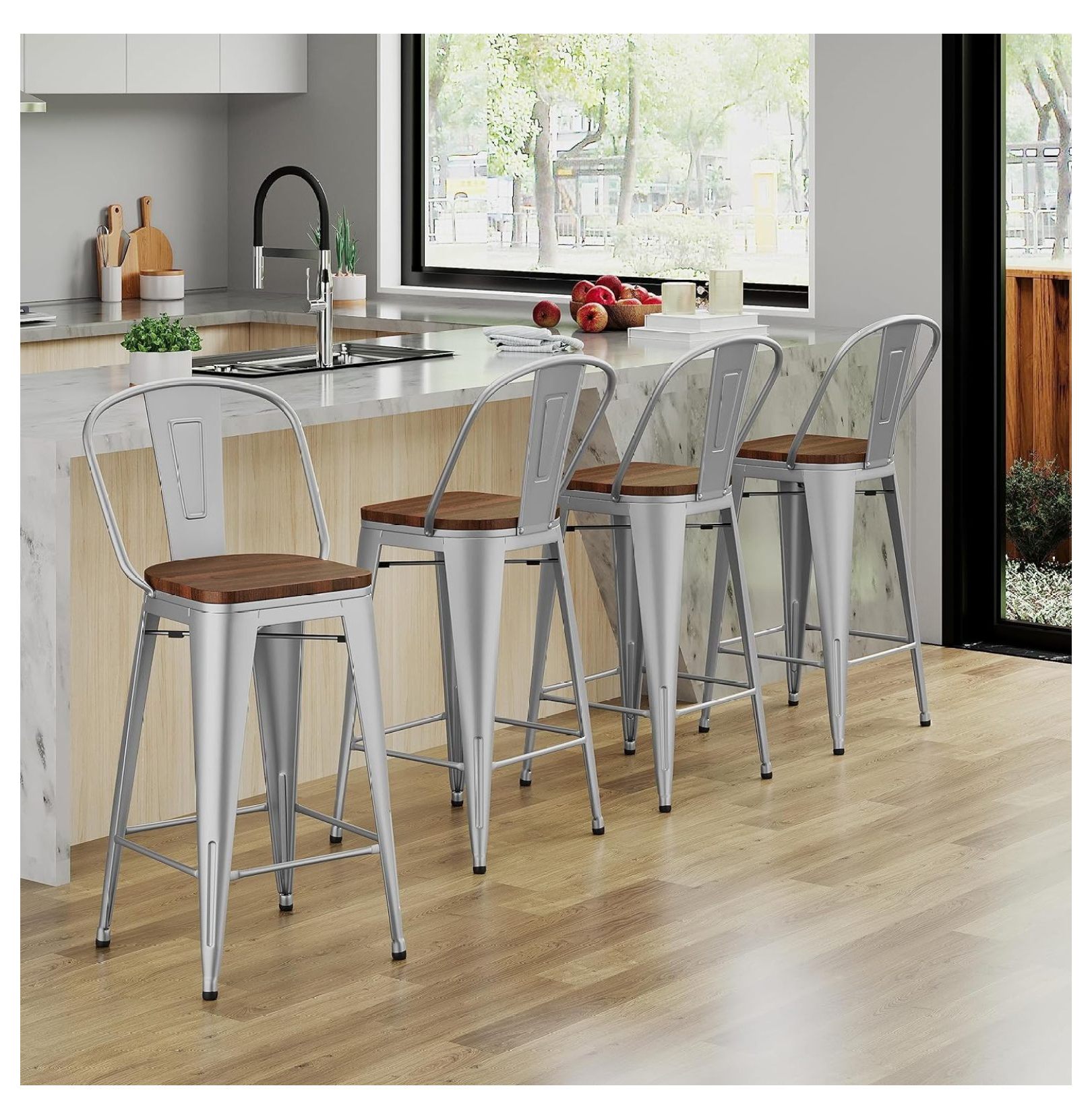 Drevy Metal Bar Stools Counter Height Stools Dining Chairs High Back ...