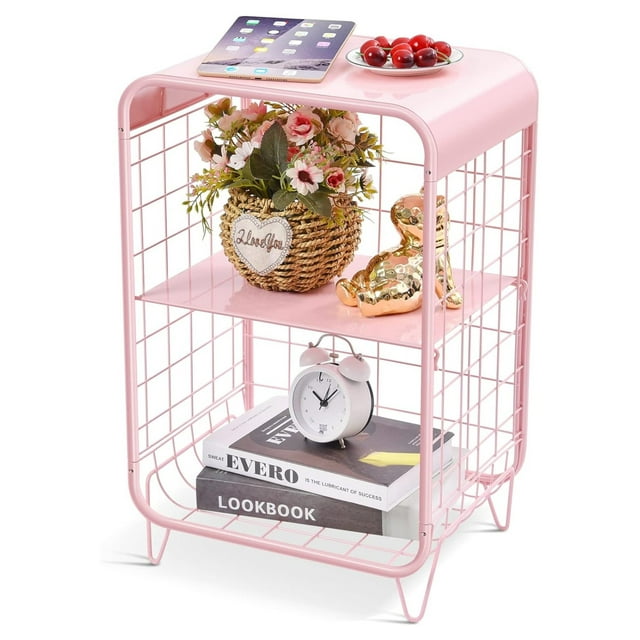 Drevy Metal Side Table,Cute Nightstand,3 Tier End Table with Storage ...