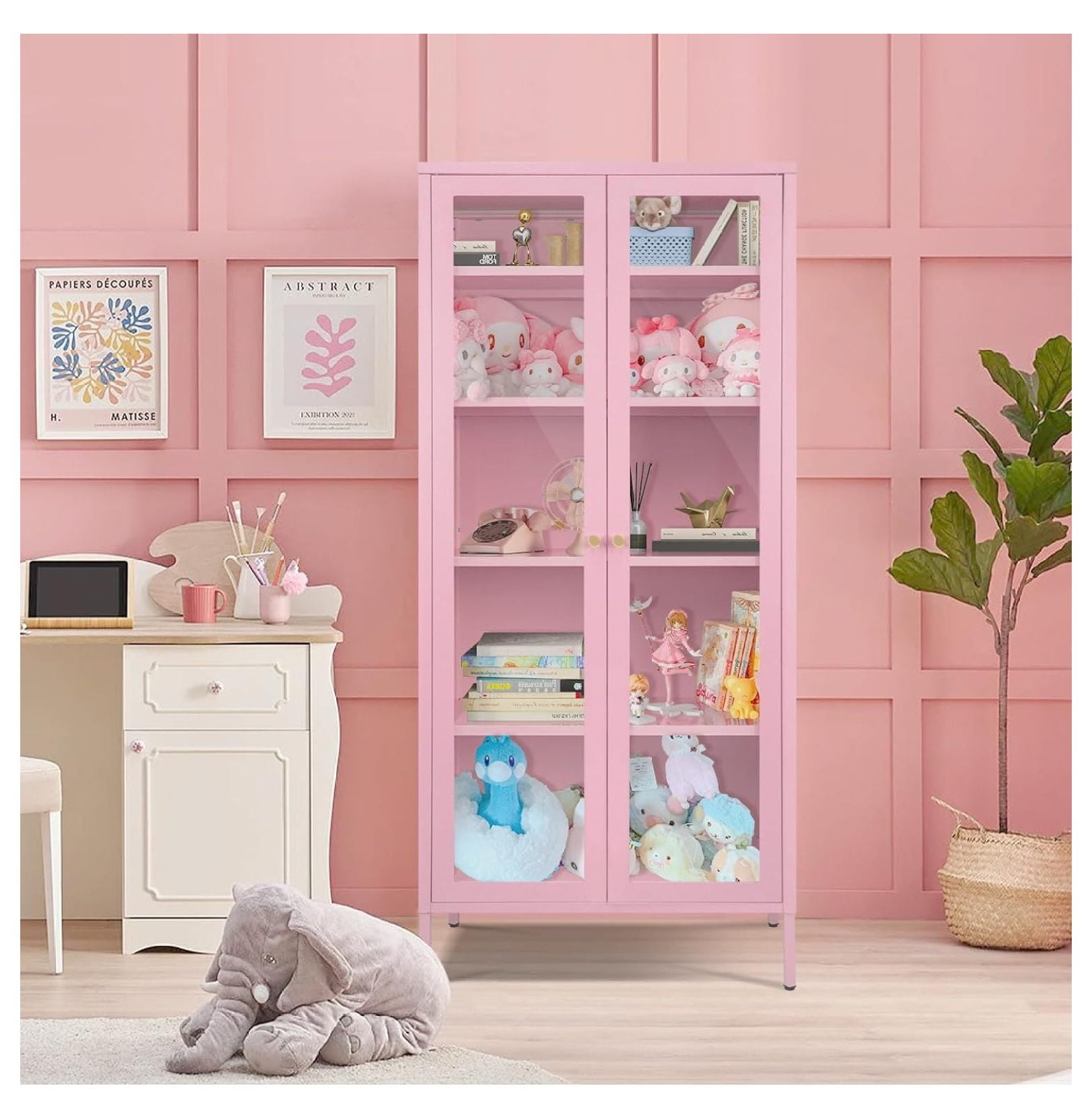 Drevy Metal Storage Cabinets, Display Glass Storage Cabinet with Doors ...