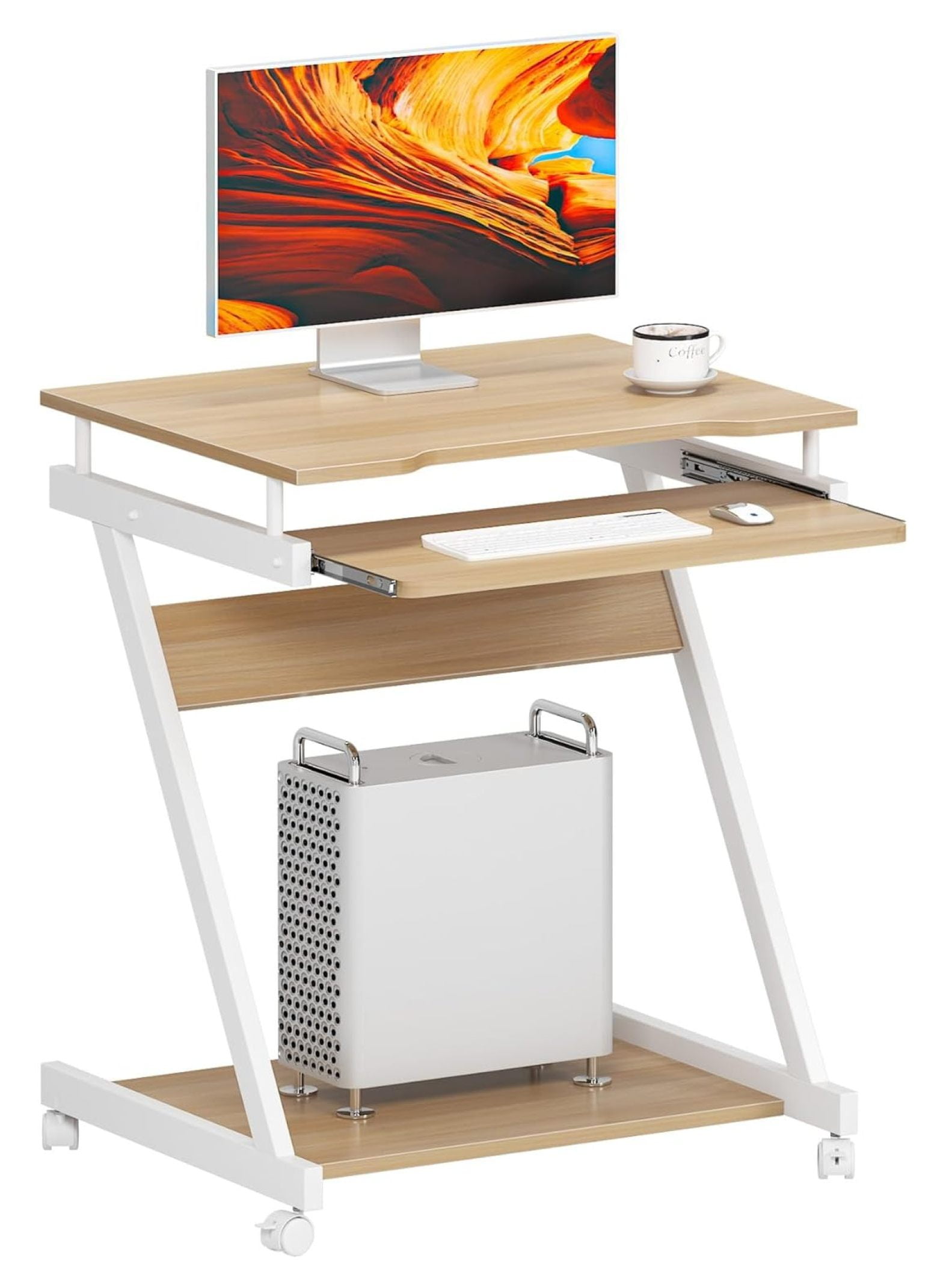 Drevy Mobile Computer Desk, Small Rolling Computer Desk, Z Shape Laptop ...