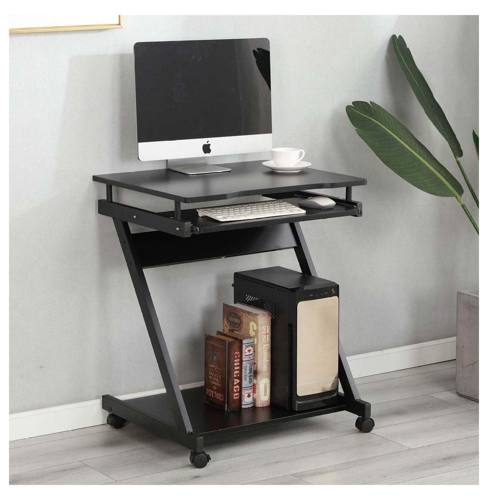 Drevy Mobile Computer Desk Work Workstation with Printer Shelf and ...