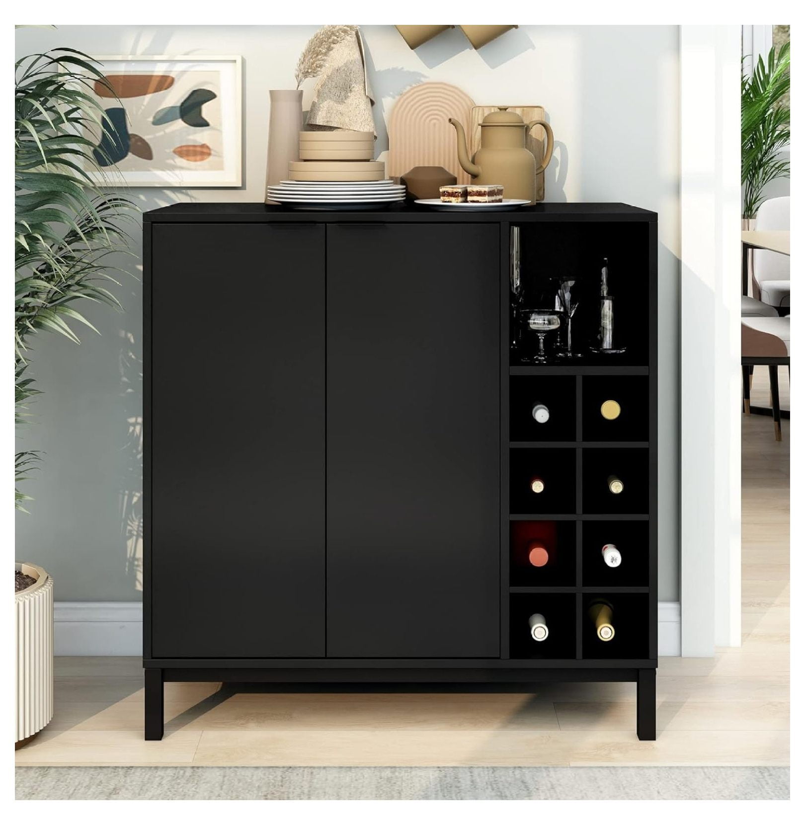 Drevy Modern Bar Cabinet Server and Wine Rack, Kitchen Buffet Sideboard ...