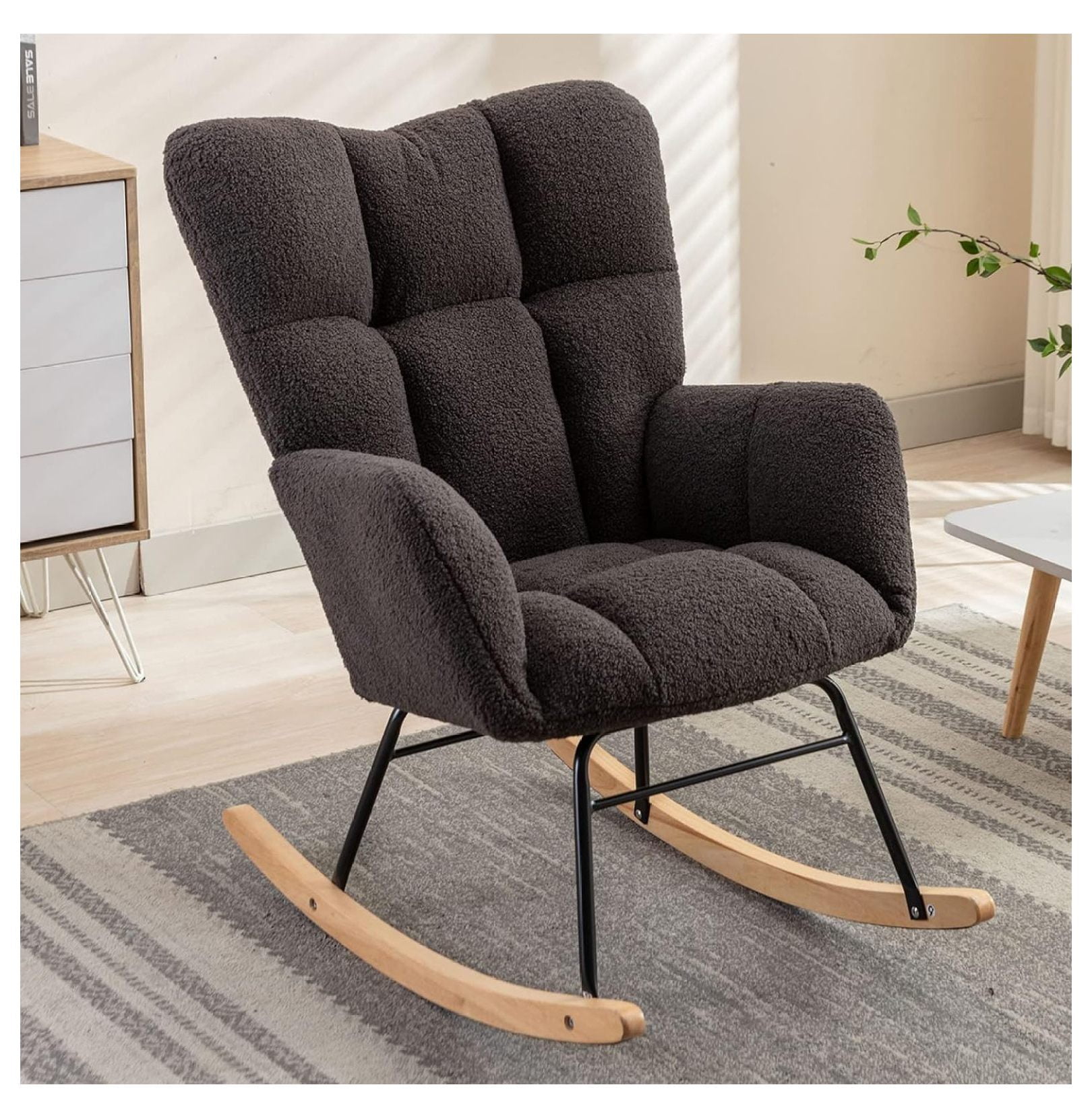 Drevy Modern Nursery Rocking Chair, Upholstered Glider Chair with High ...