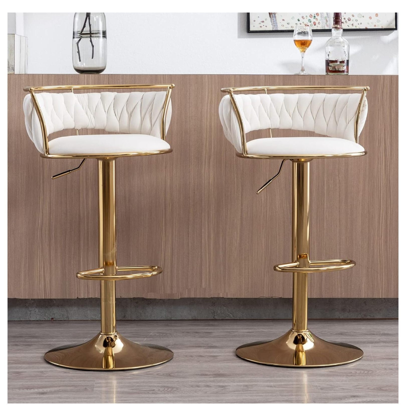 Drevy Modern Swivel Bar Stools Set of 2, Velvet Adjustable Height ...