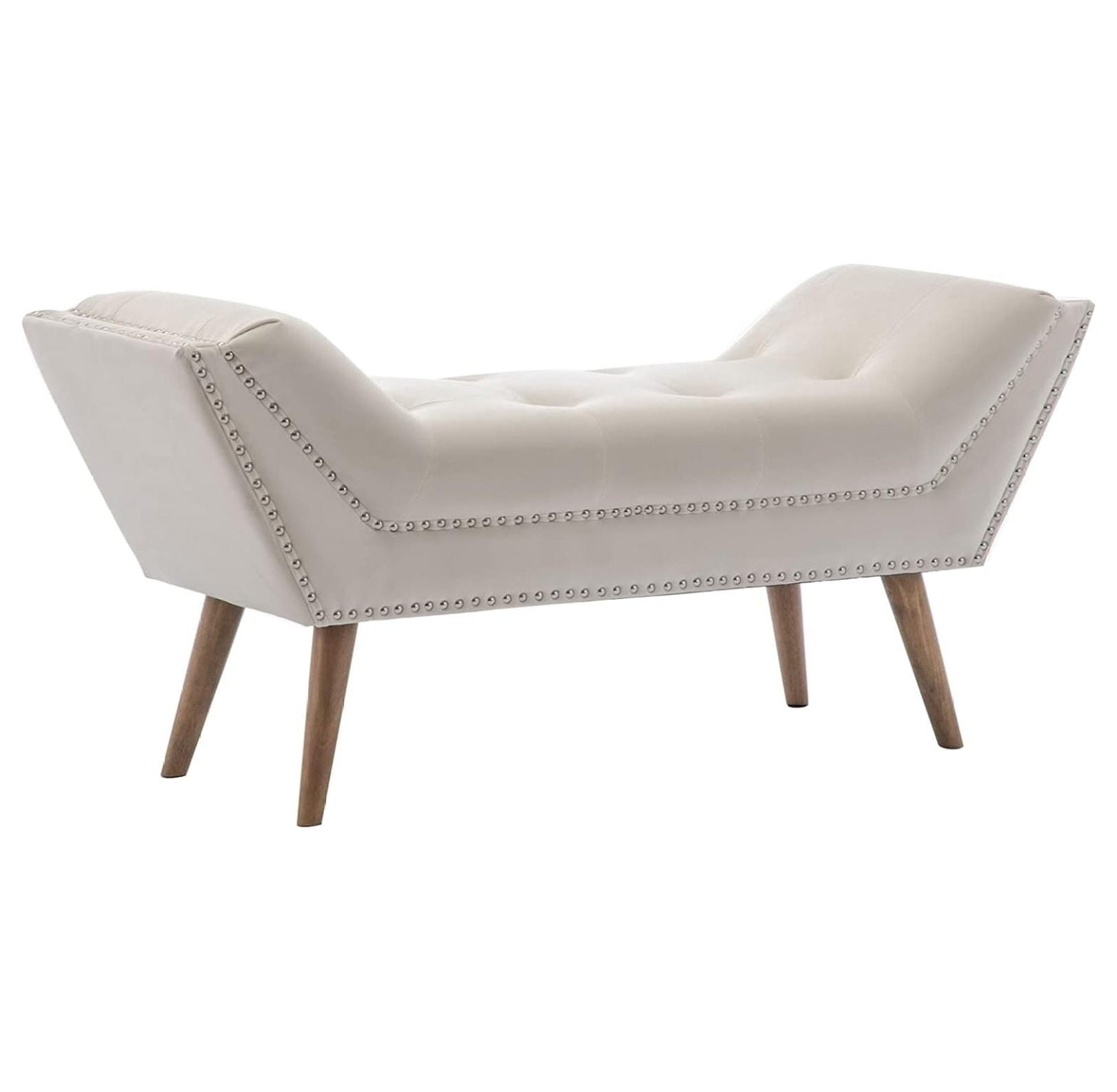 Drevy Modern Tufted Ottoman, Upholstered Entryway Bench with Nailhead ...