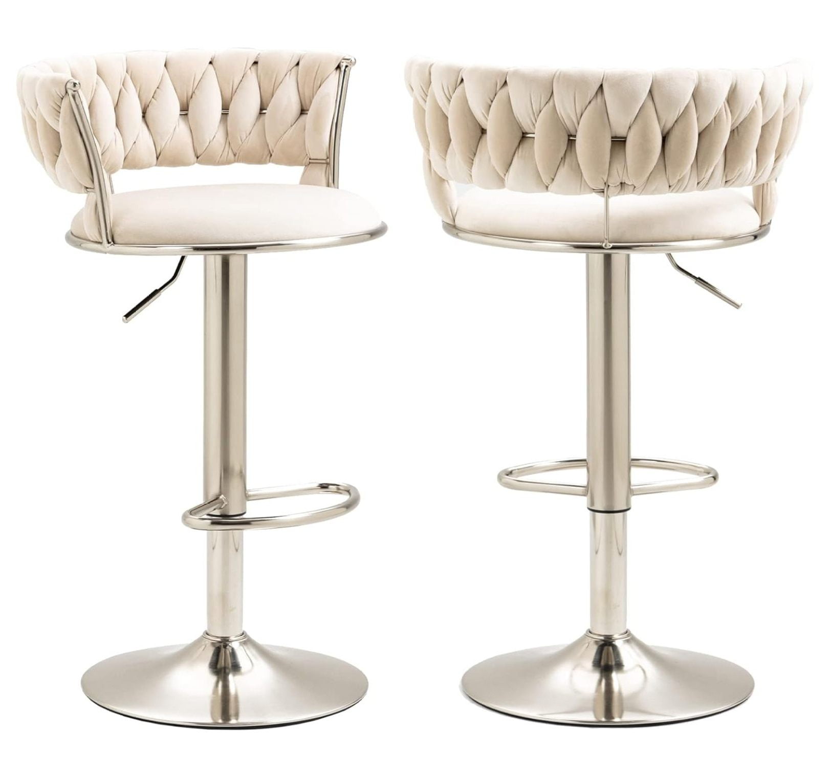 Drevy Modern Velvet Bar Stool Set of 2, Hand Woven with Backrest ...